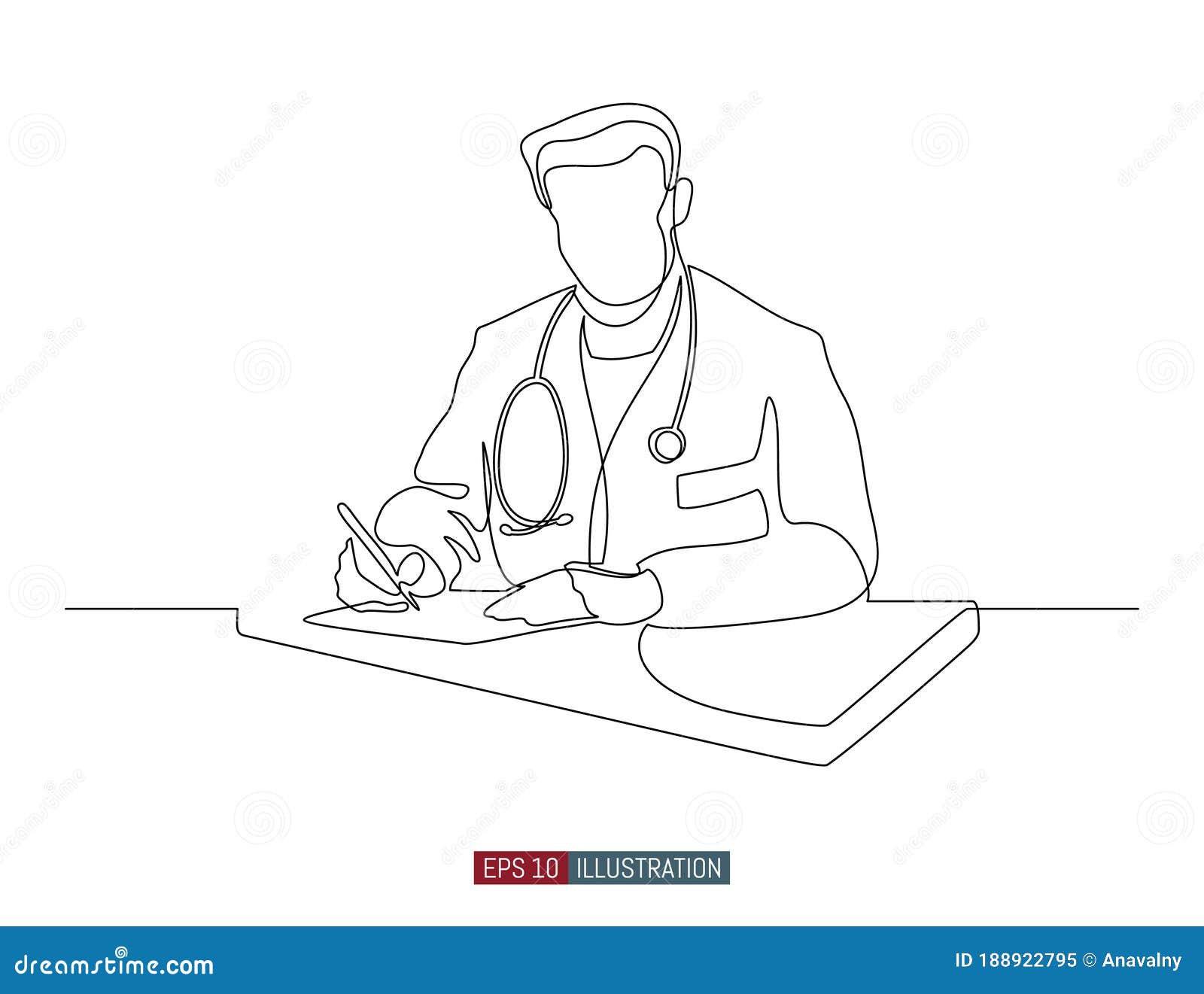 Continuous Line Drawing of Doctors Silhouette. Hospital Scene. Vector ...
