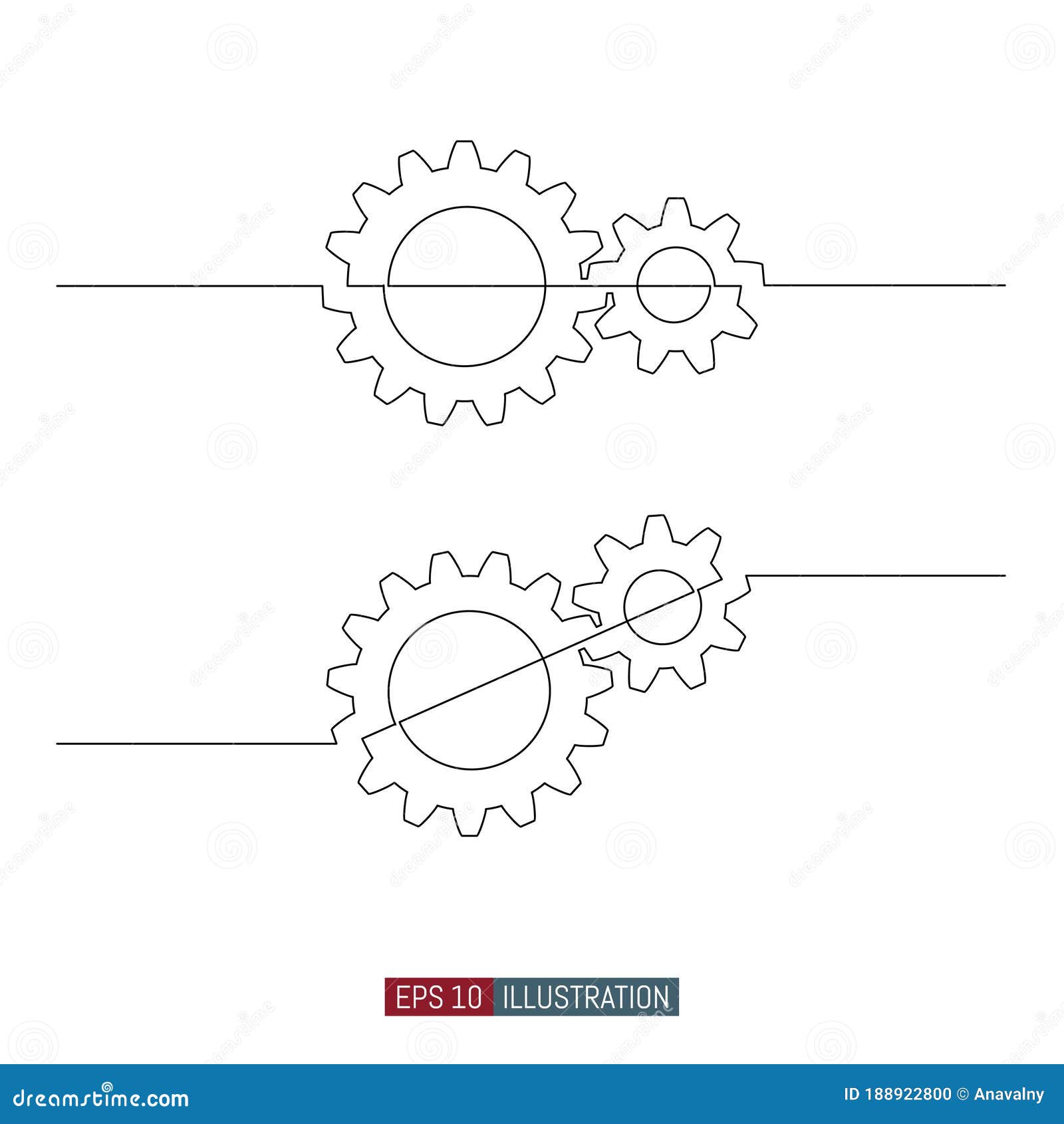Continuous Line Drawing of Gear Wheels. Vector Illustration. Stock ...