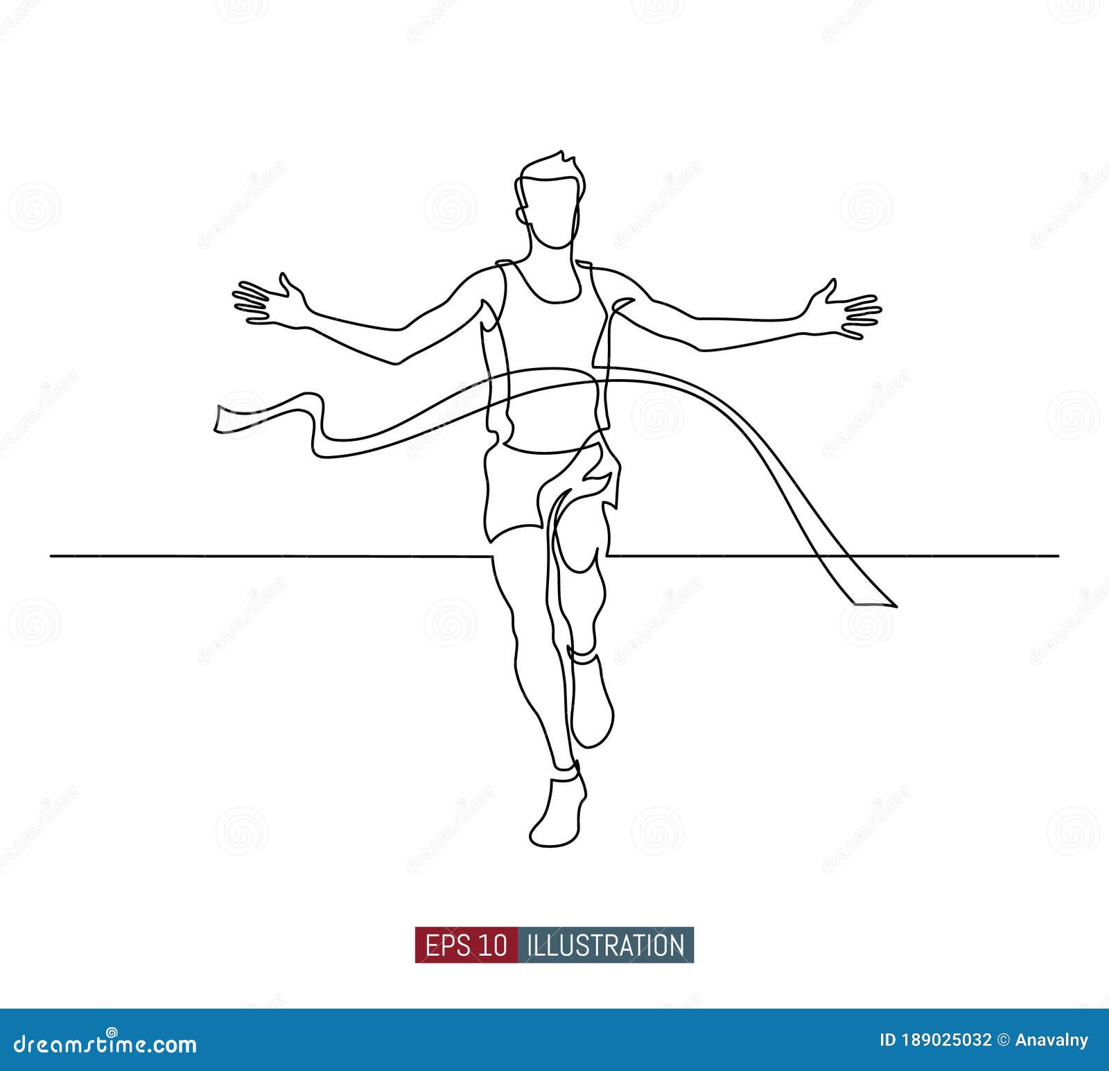 Continuous Line Drawing of Runner Finish. Vector Illustration. Stock ...