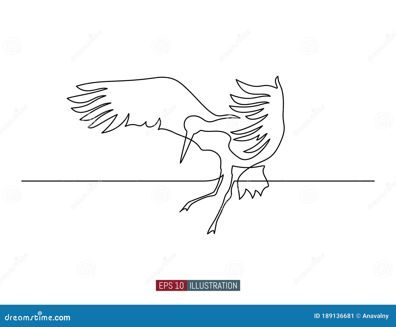 Continuous Line Drawing of Dancing Stork. Vector Illustration. Stock ...