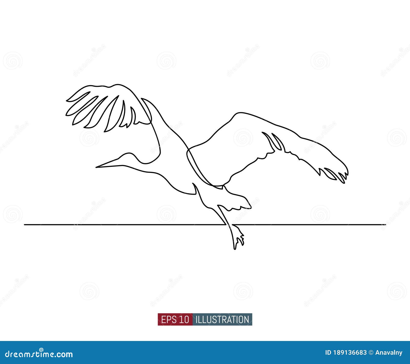 Continuous Line Drawing of Flying Stork. Vector Illustration. Stock ...