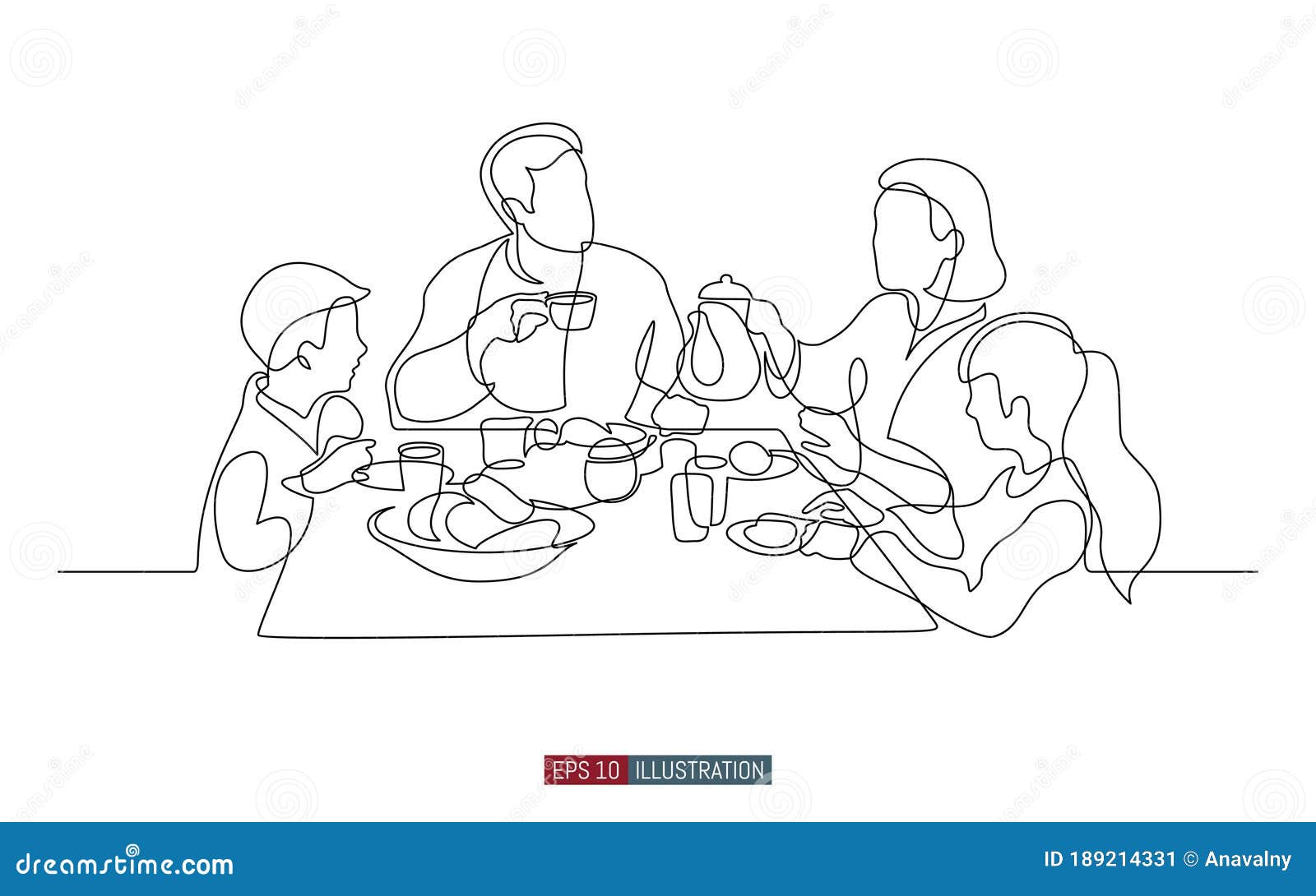 Family Eating Together Drawing