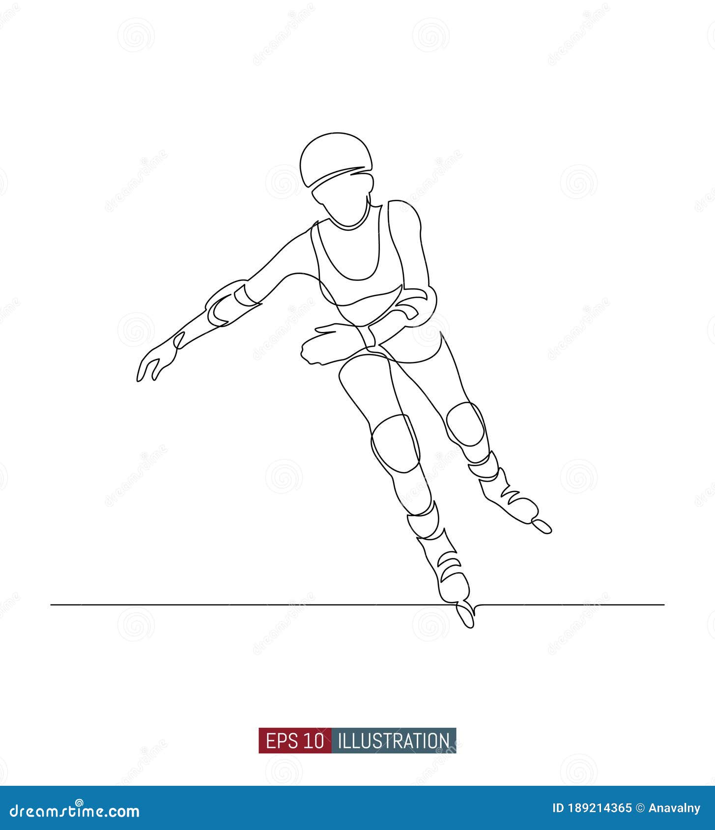 Continuous Line Drawing of Rollerblading Girl. Vector Illustration ...
