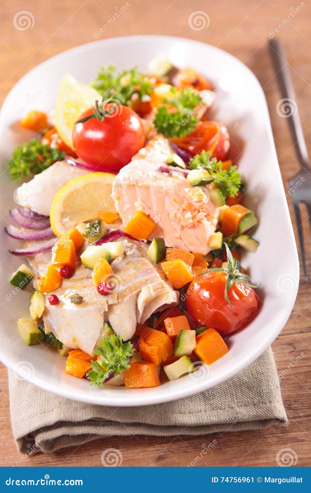 Fish with vegetable stock image. Image of lunch, food - 74756961