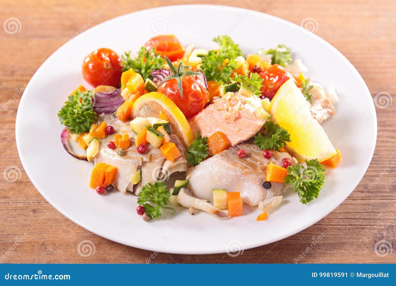 Fish and vegetable stock image. Image of plate, cherry - 99819591