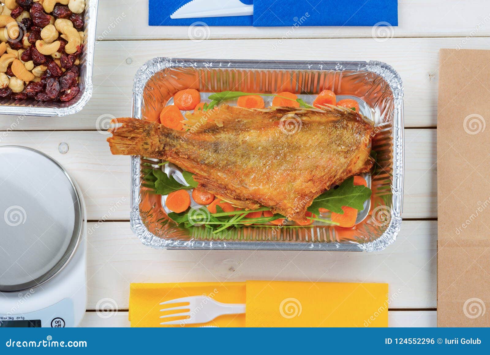 Fish with Vegetables and Nuts Stock Photo - Image of flatware, body ...