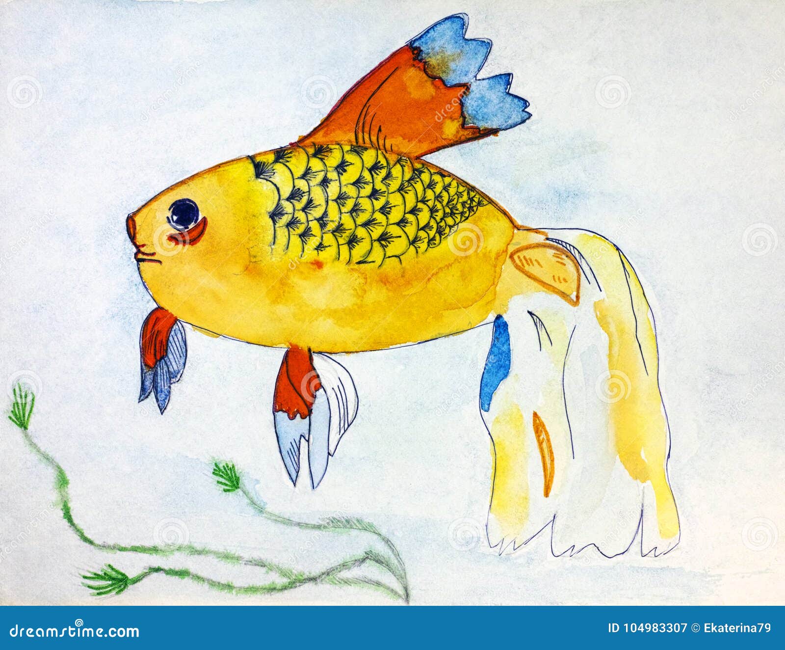 Fish. Watercolour Hand Drawing. Stock Illustration - Illustration of ...