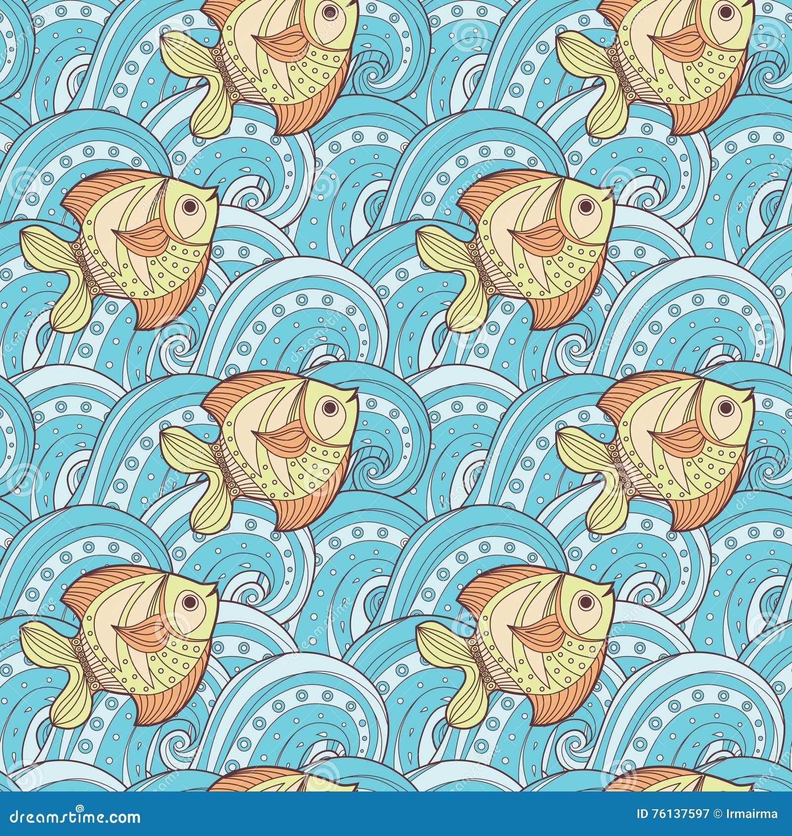 Fish and wave pattern stock vector. Illustration of wallpaper - 76137597