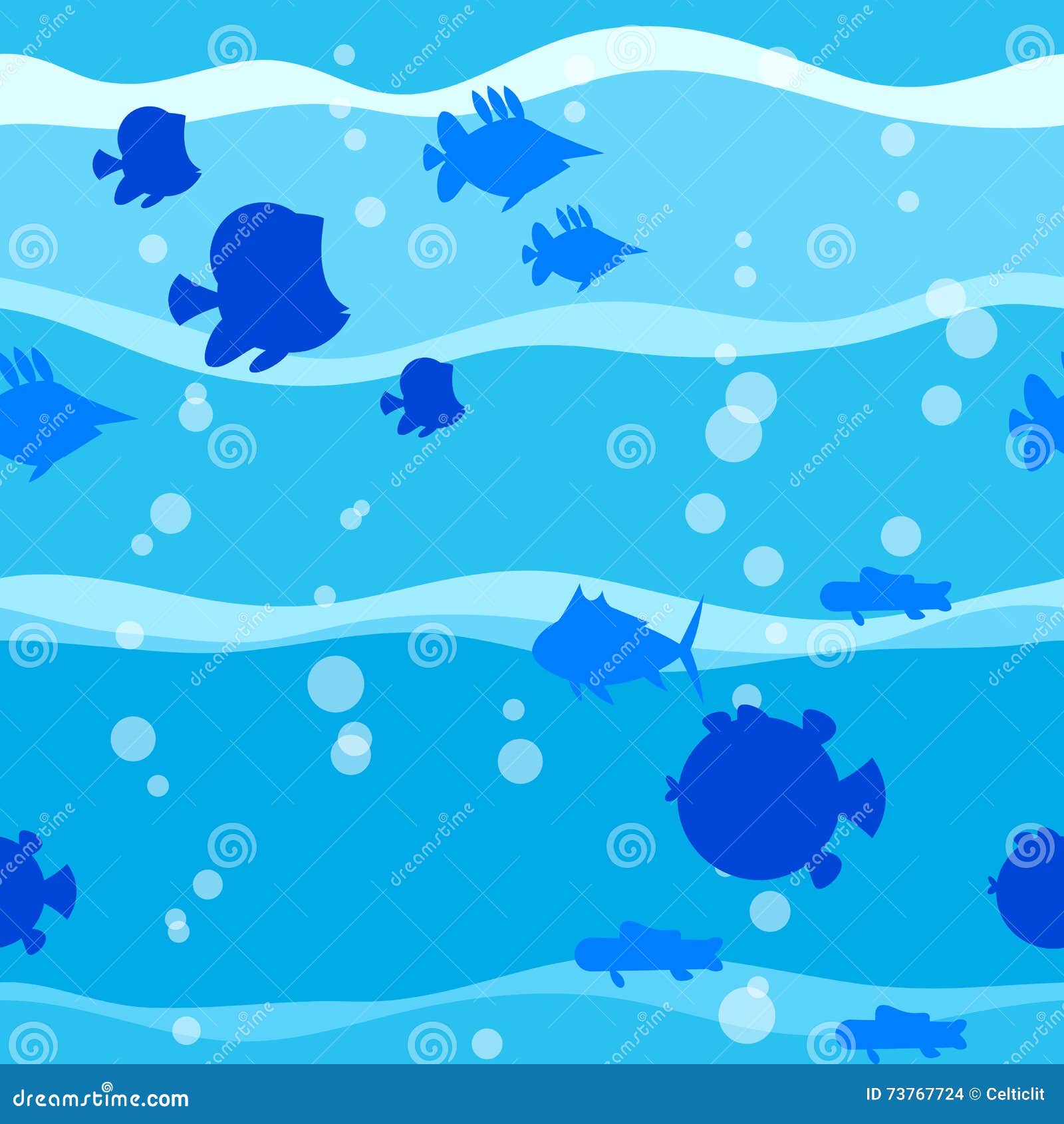 Fish in Wave Seamless Vector Pattern Stock Vector - Illustration of ...