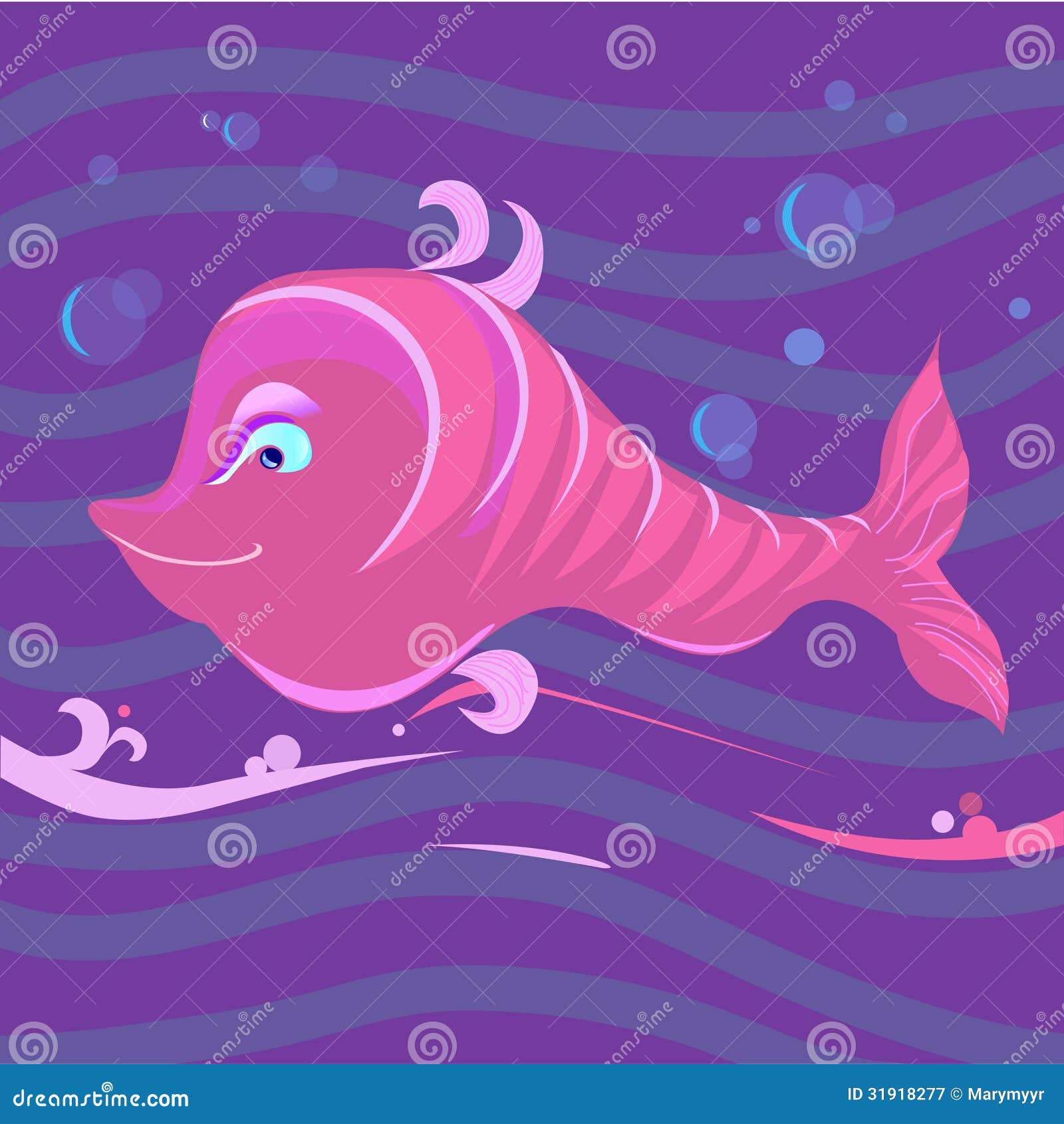 Fish on waves stock vector. Illustration of bright, floats - 31918277