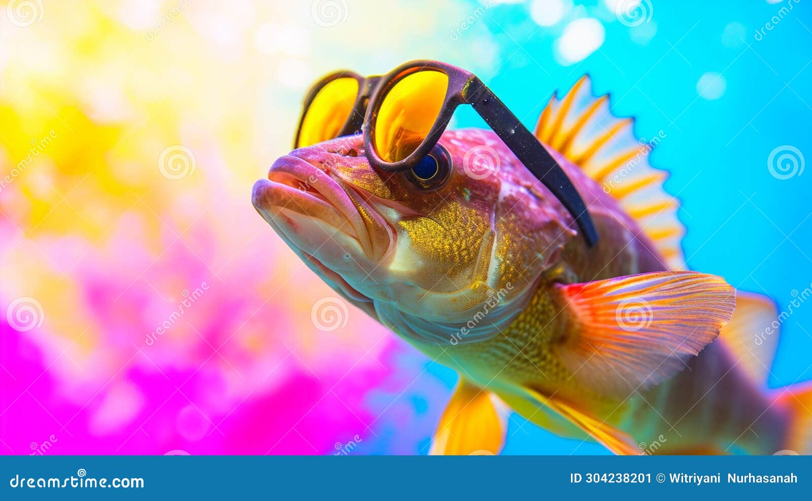 Fish Wearing Sunglasses in Studio with a Colorful and Bright Background ...