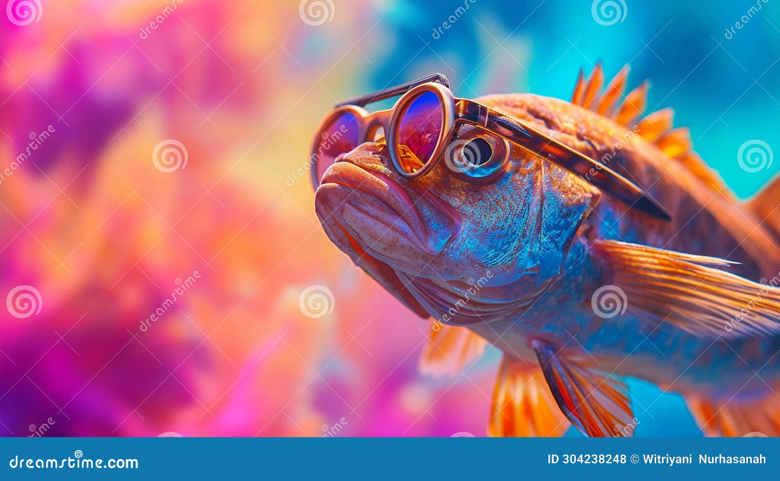 Fish Wearing Sunglasses in Studio with a Colorful and Bright Background ...