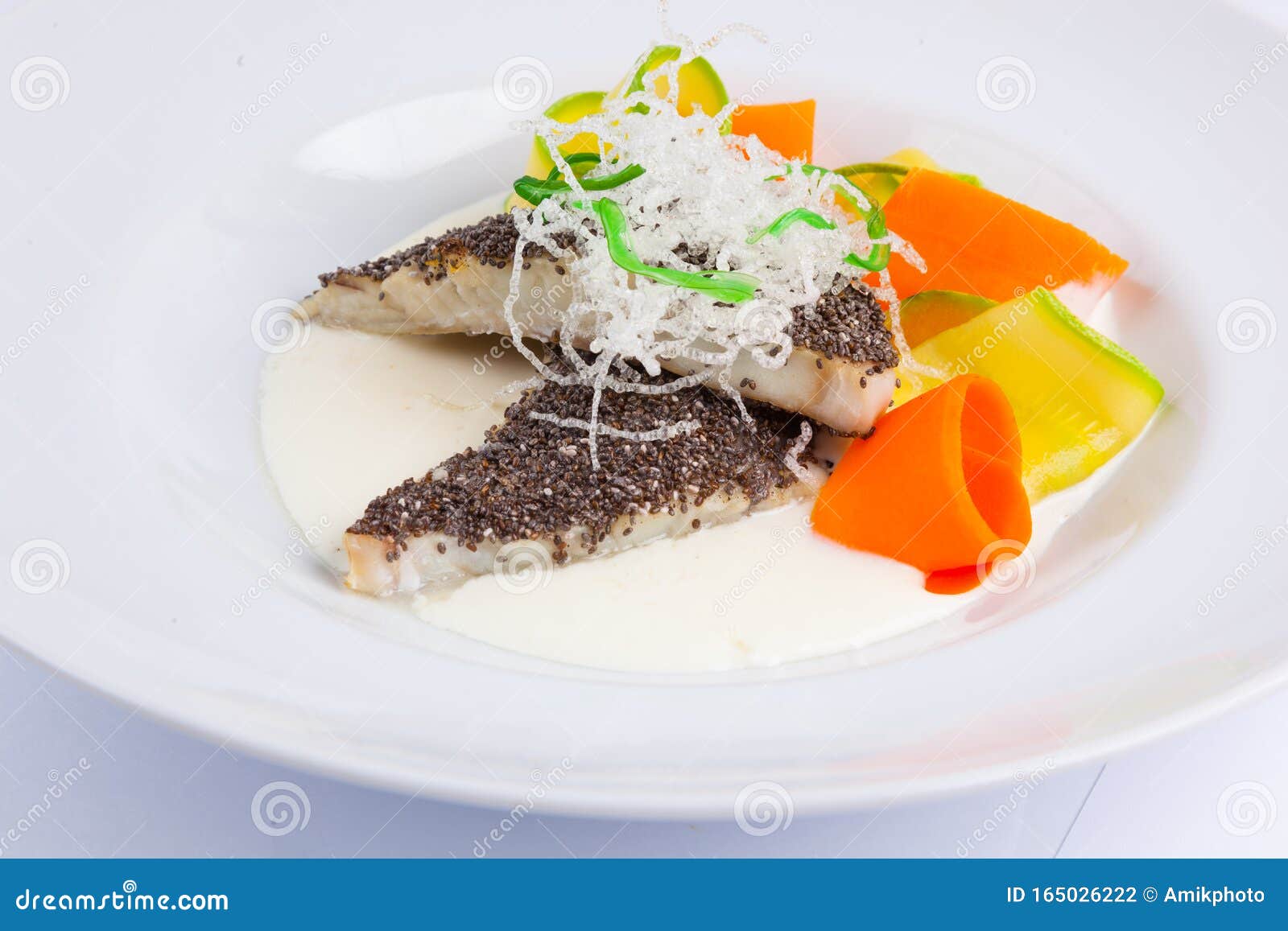 Fish in White Sauce with Vegetables Stock Photo - Image of cuisine ...