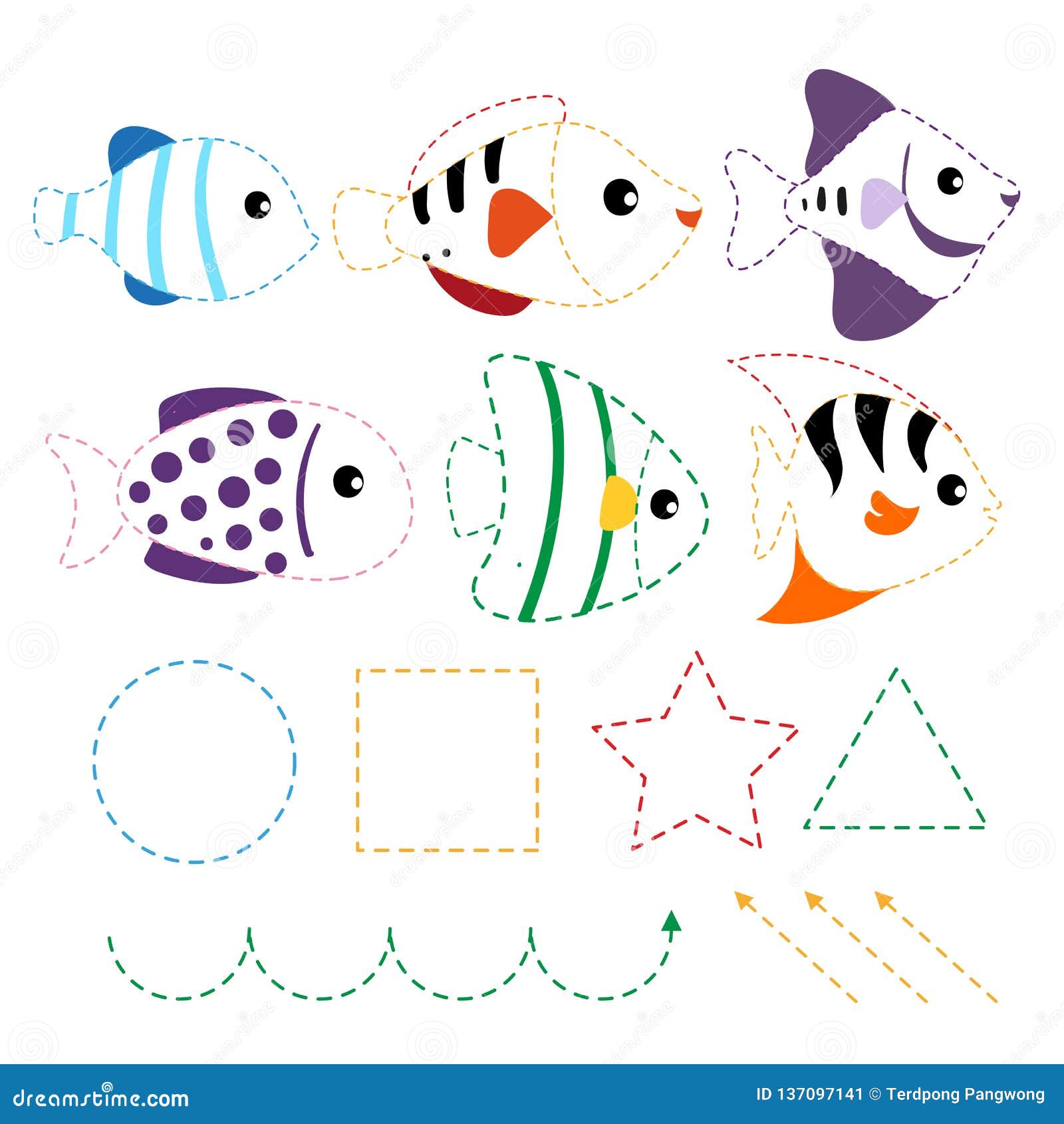 Fish Worksheet Vector Design Stock Vector - Illustration of dashed ...