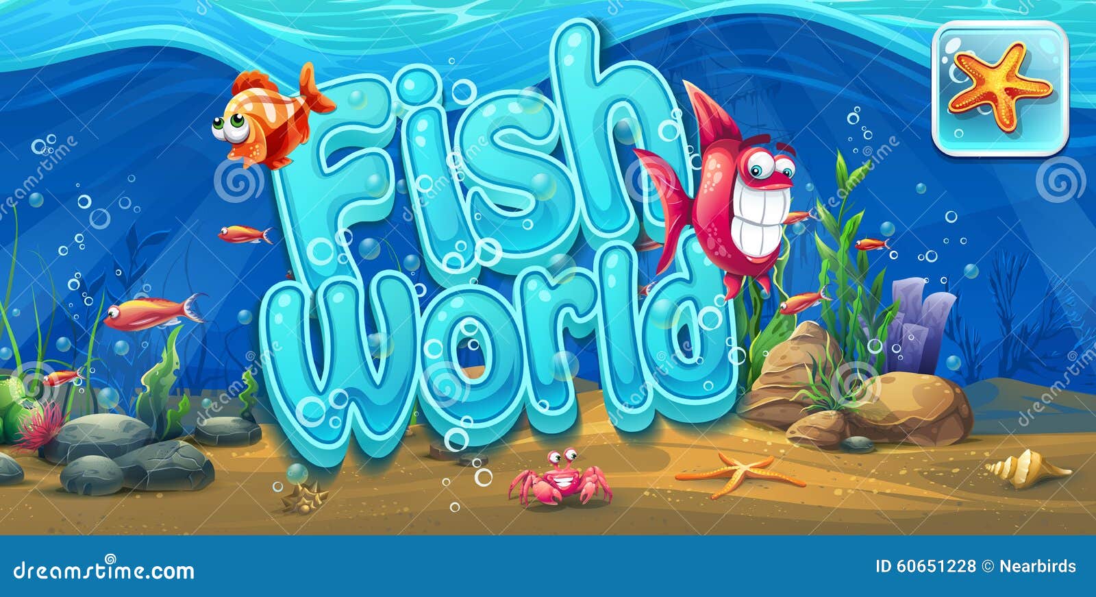 Fish World - Horizontal Banner, Icon To the Computer Game Stock Vector ...