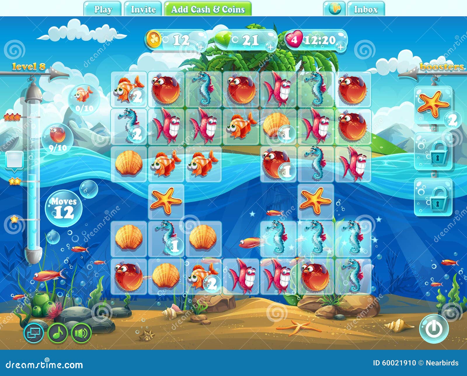 Fish World- Playing Field for the Computer Game or Web Design Stock ...