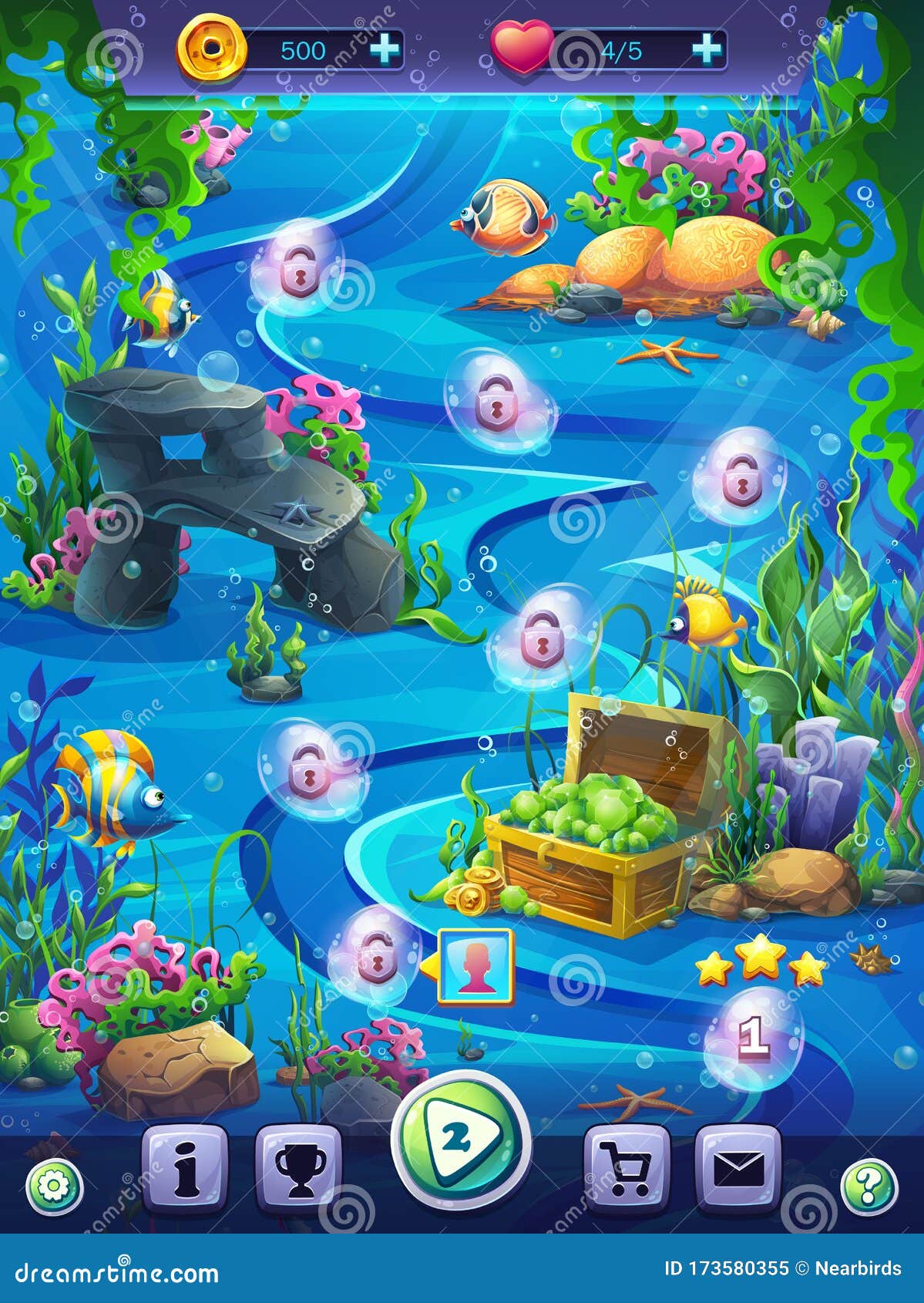 Fish World Vertical Level Seamless Map Field Stock Vector ...