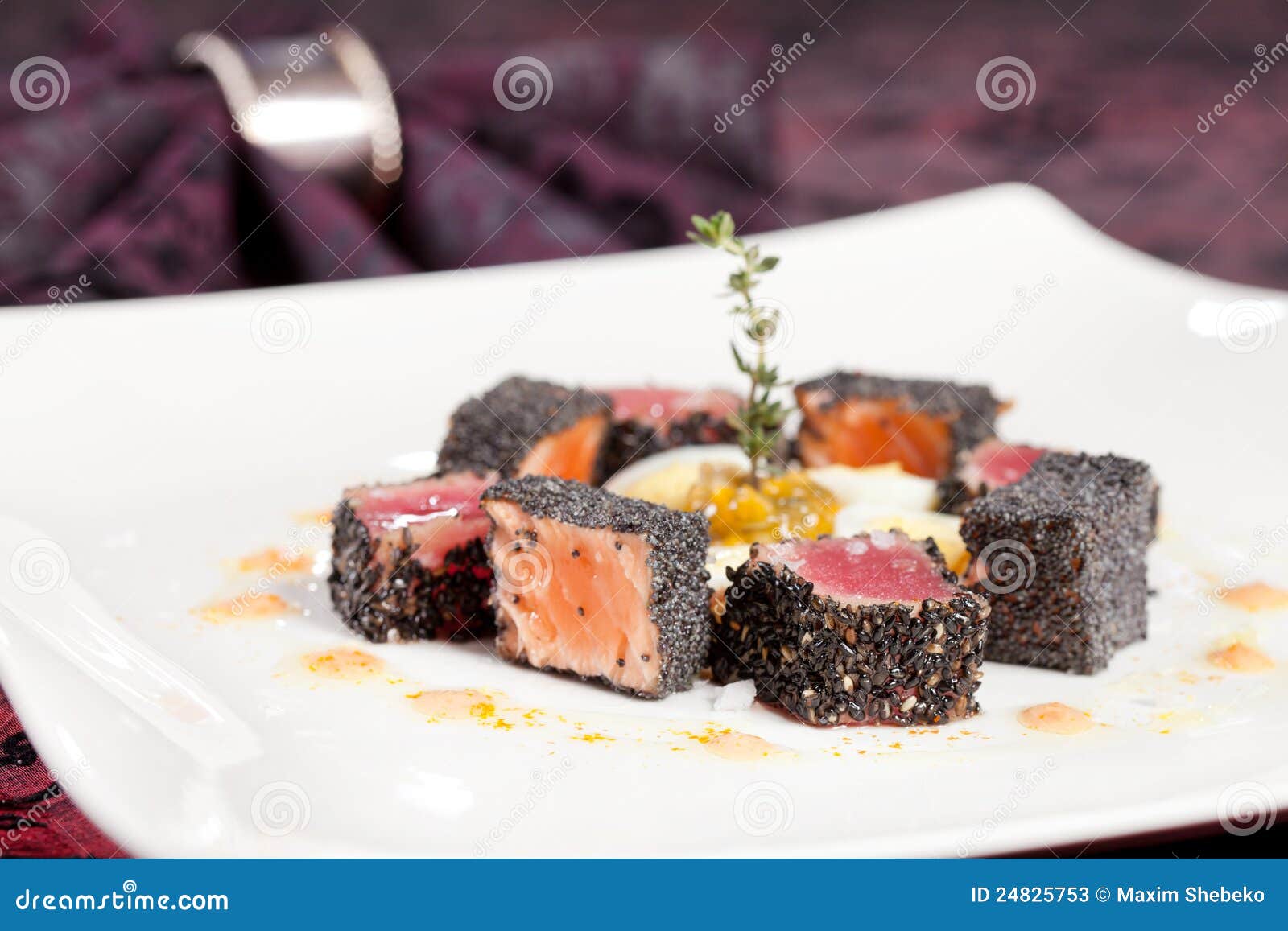 Fish wth black sesame stock image. Image of cuisine, thyme - 24825753