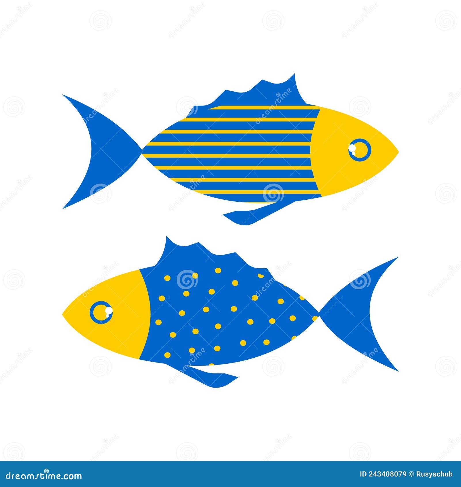 Cute Blue Yellow Fish on a White Background. Template for Postcards ...