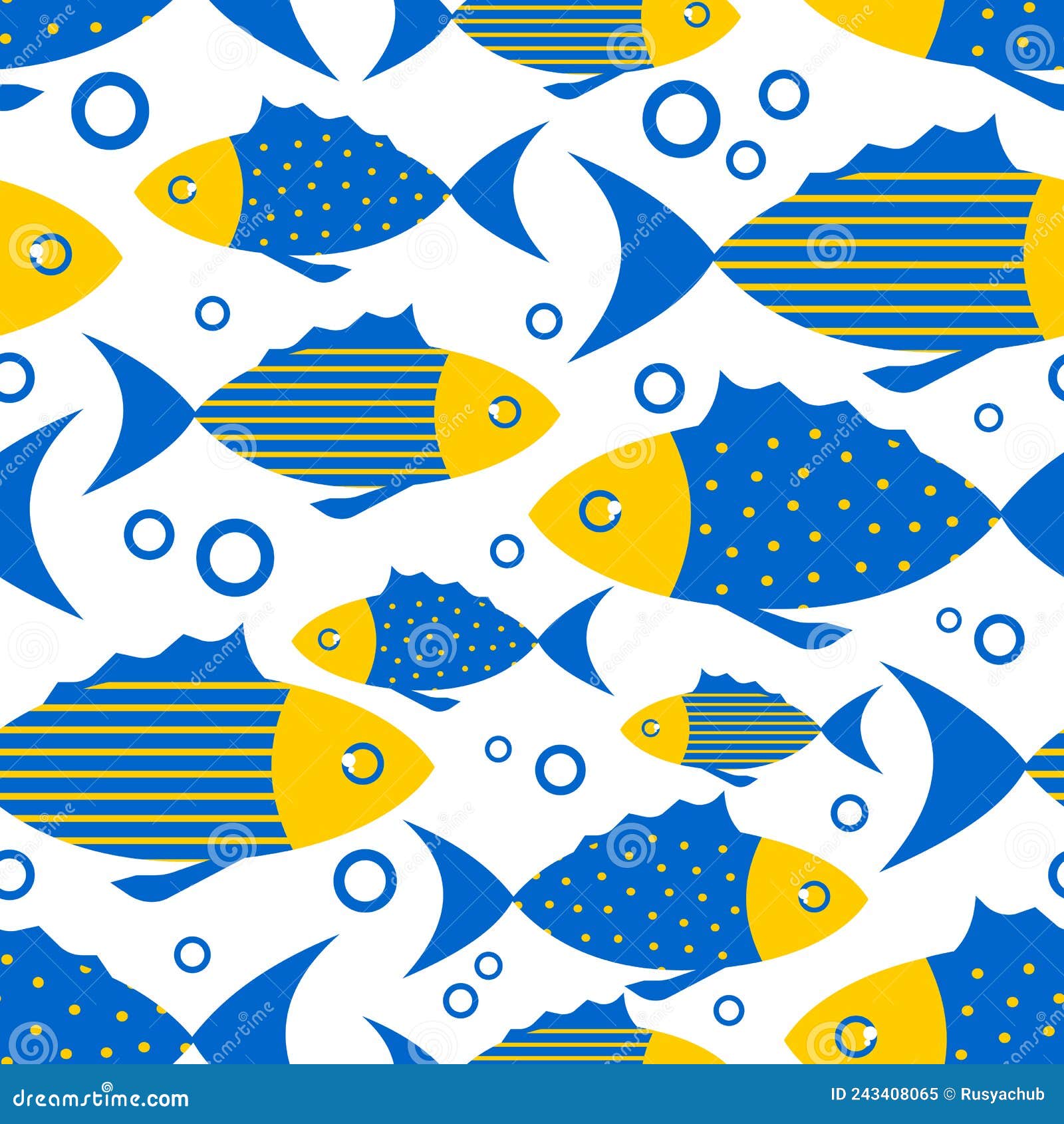 Creative Blue and Yellow Fish on a White Background. Cute Nautical ...