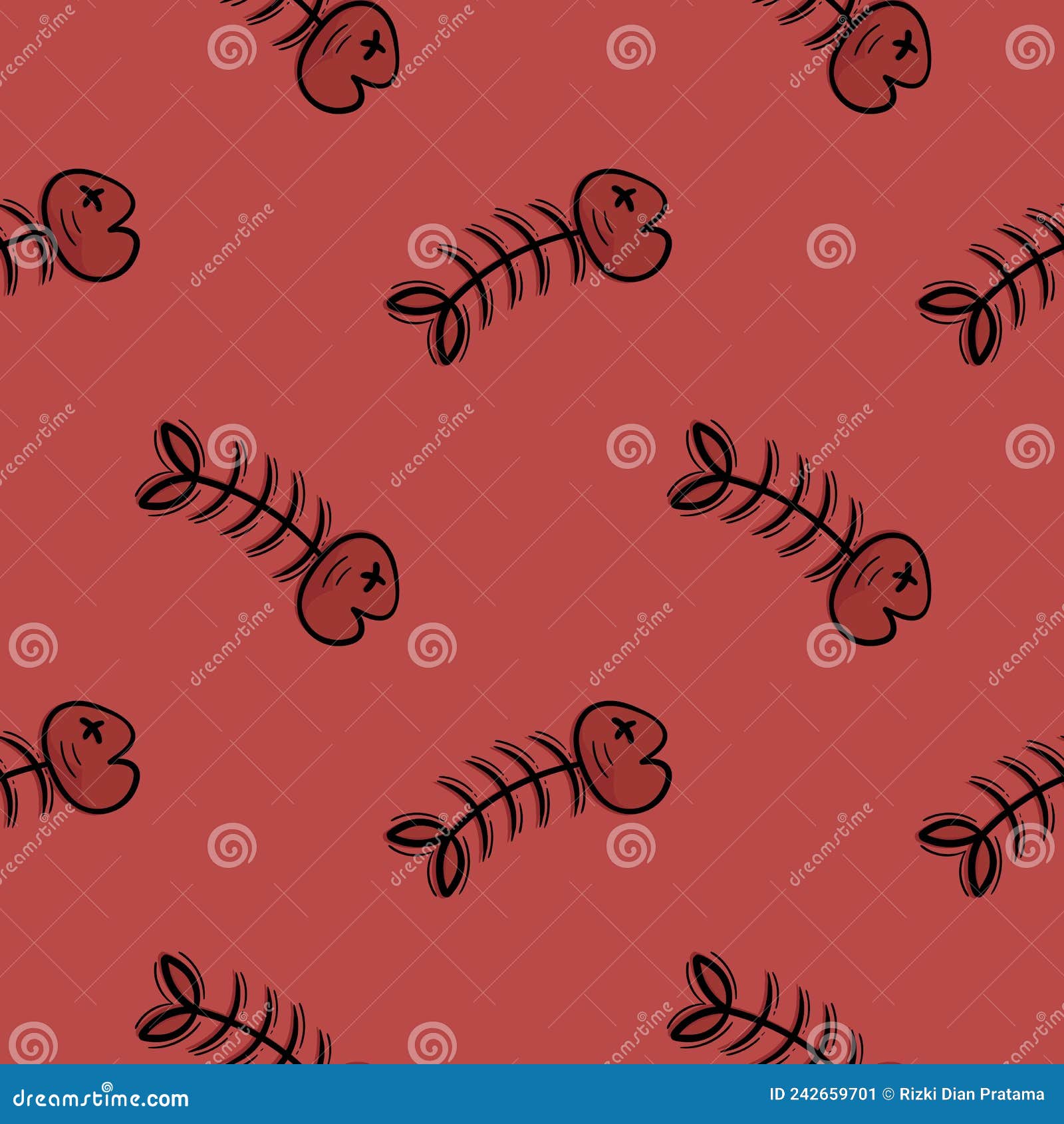 Fishbone Hand Drawn Seamless Pattern Stock Vector - Illustration of ...