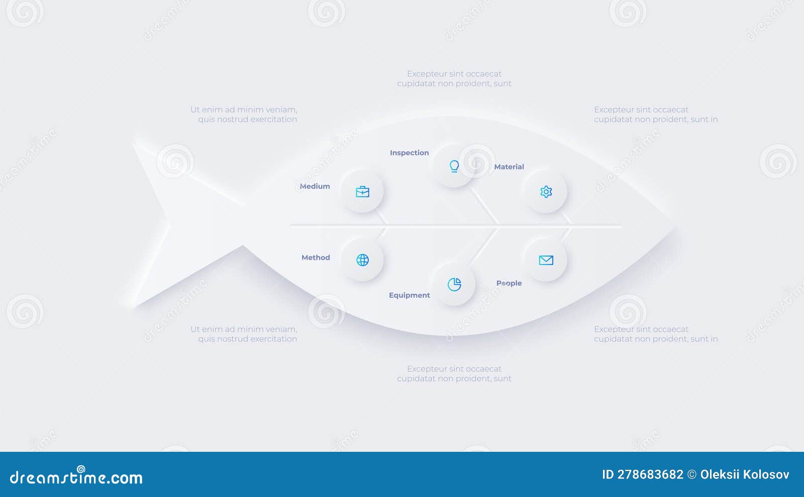 Fishbone Infographic Template. Neumorphic Elements for Business ...