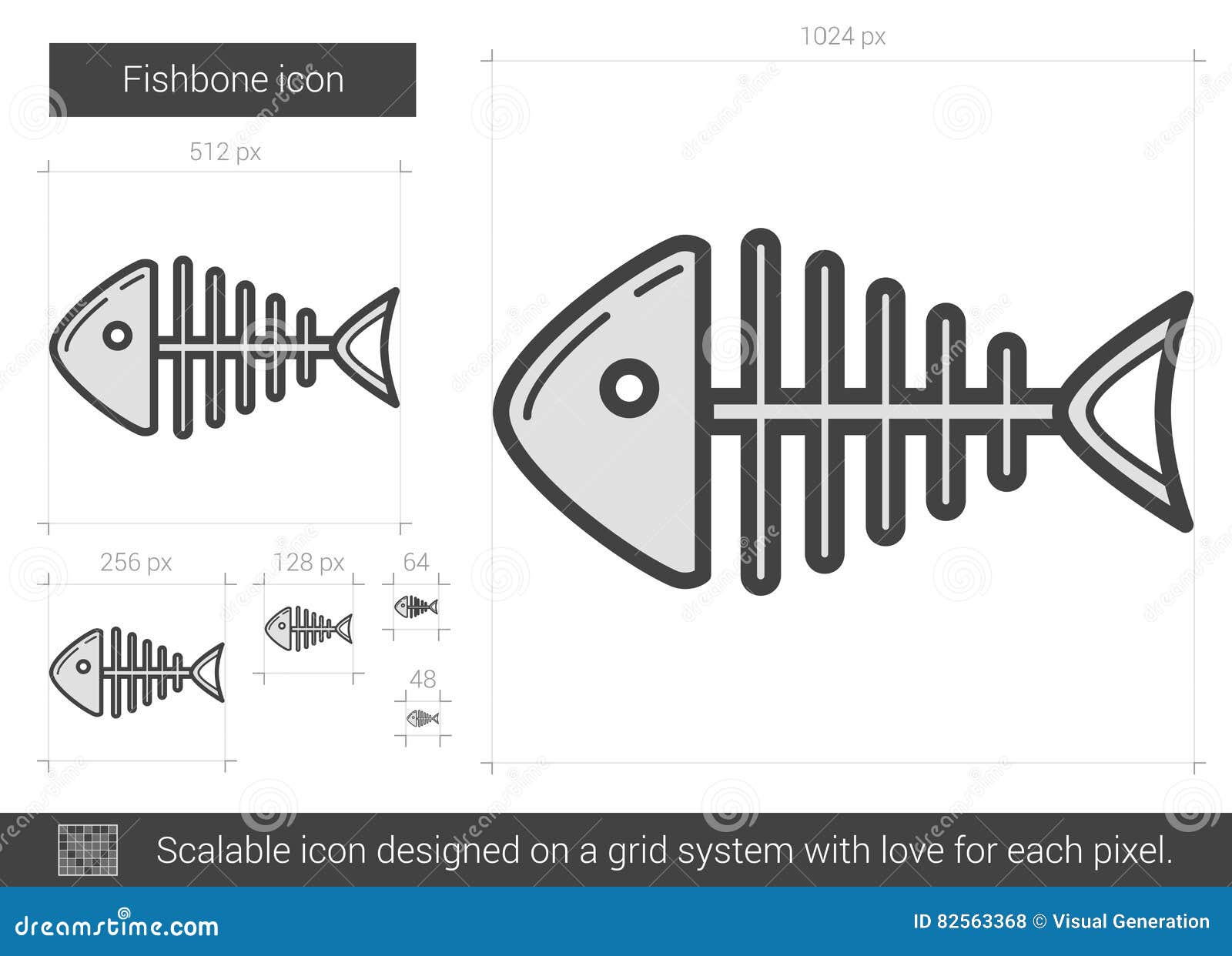 Fishbone line icon. stock vector. Illustration of background - 82563368