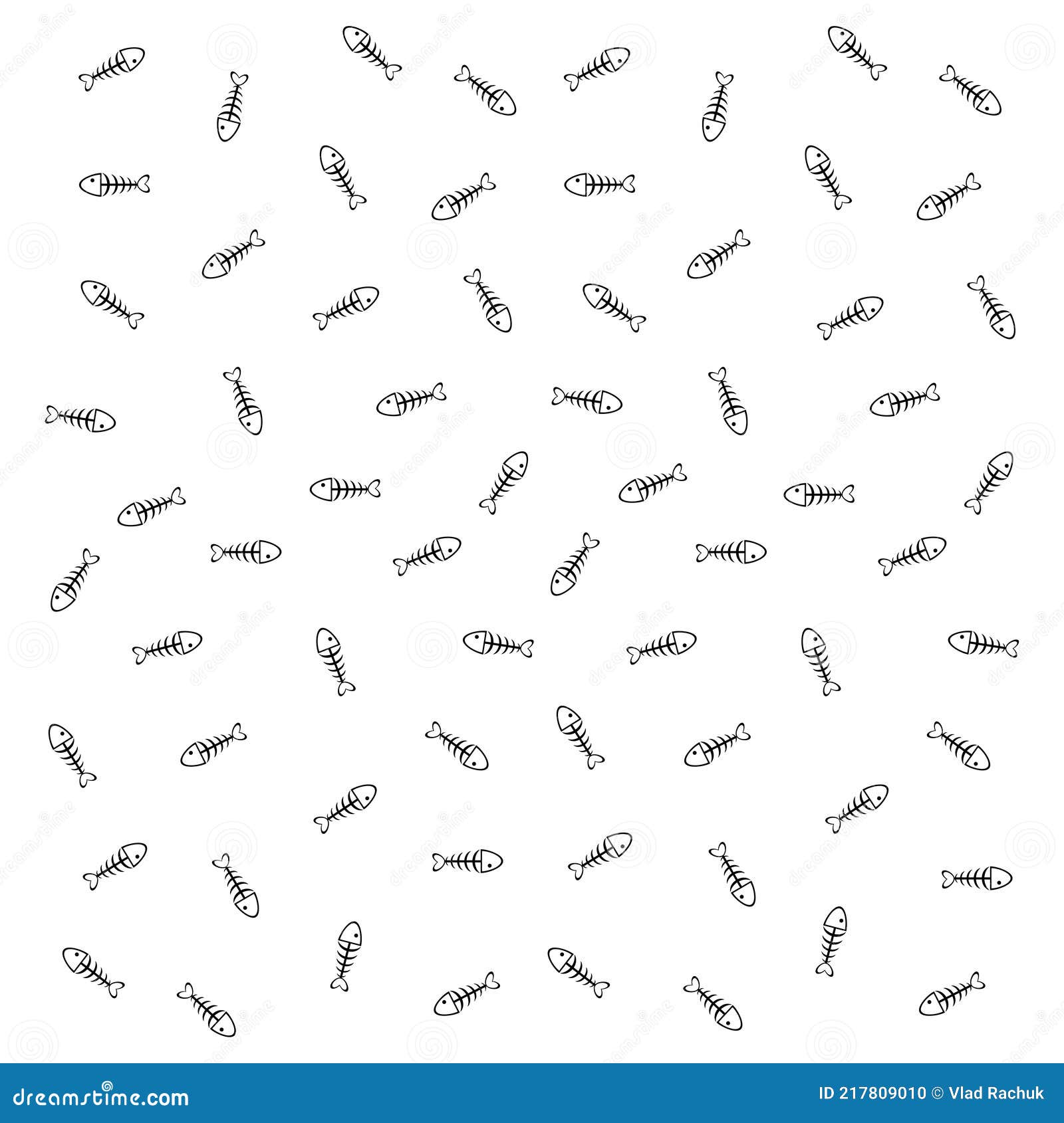 Fishbones Seamless Pattern In Flat Style On White Background. Fish ...