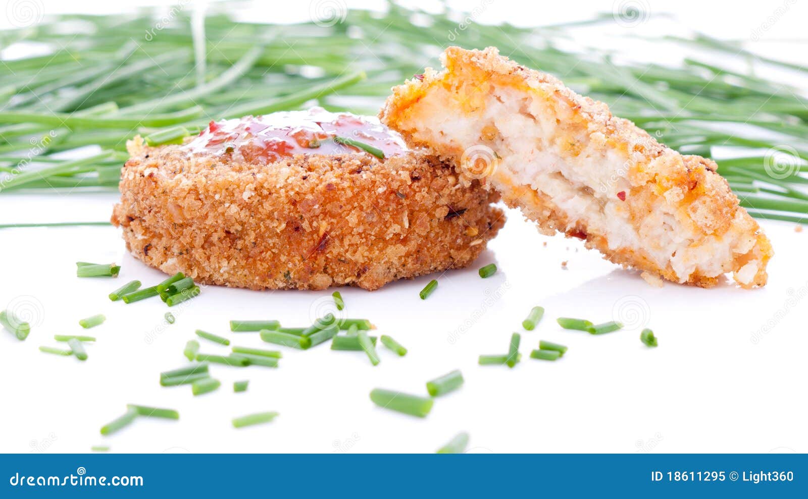Fishcakes with Sweet Chilli Sauce and Chives Stock Image - Image of ...
