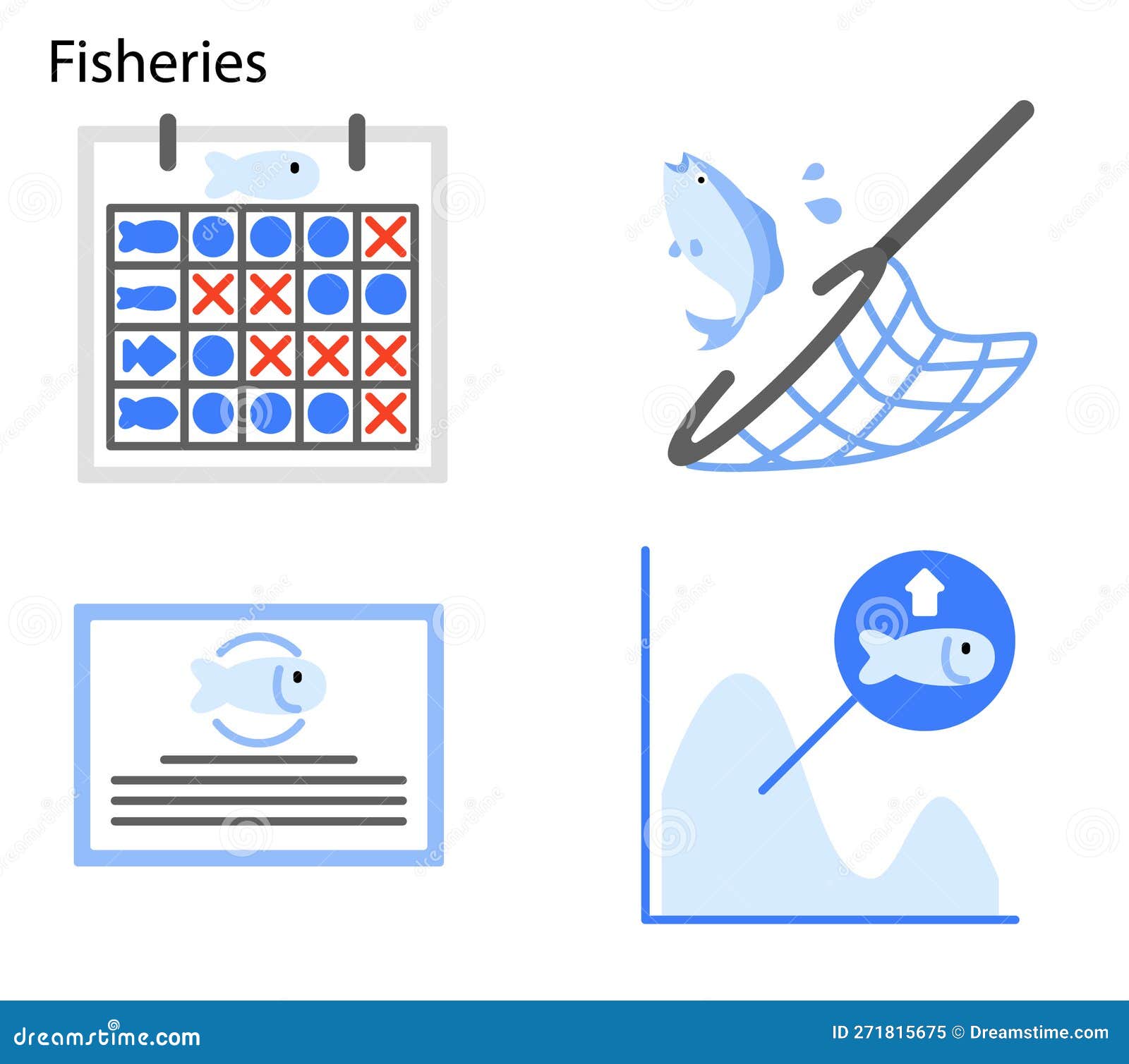 Fisheries Management Icon Set Stock Illustration - Illustration of fish ...
