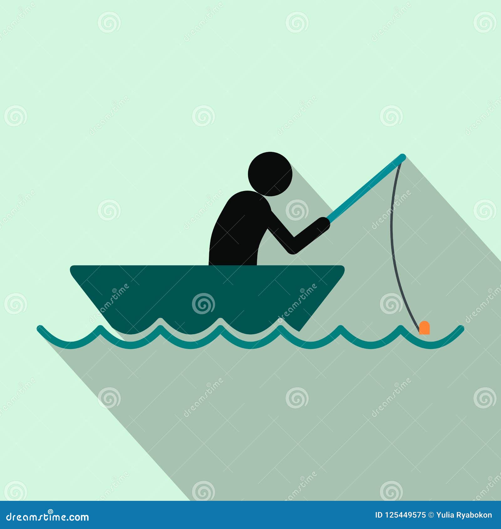 Fisherman in a Boat Flat Icon Stock Illustration - Illustration of ...