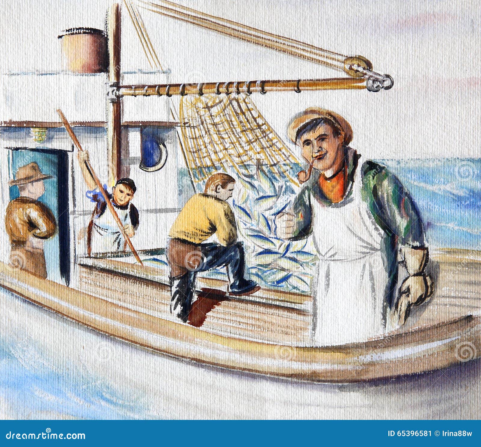 Fisherman on the boat stock image. Image of fish, drawing - 65396581
