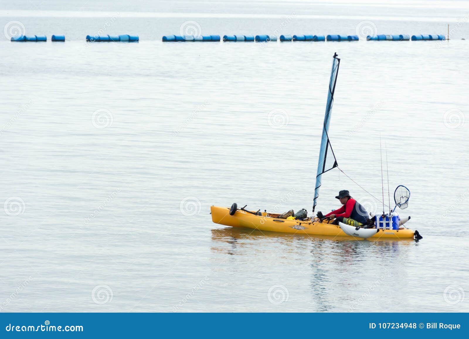 Fisherman on a Boat Trying To Catch a Fish Using Fish Pole Editorial ...