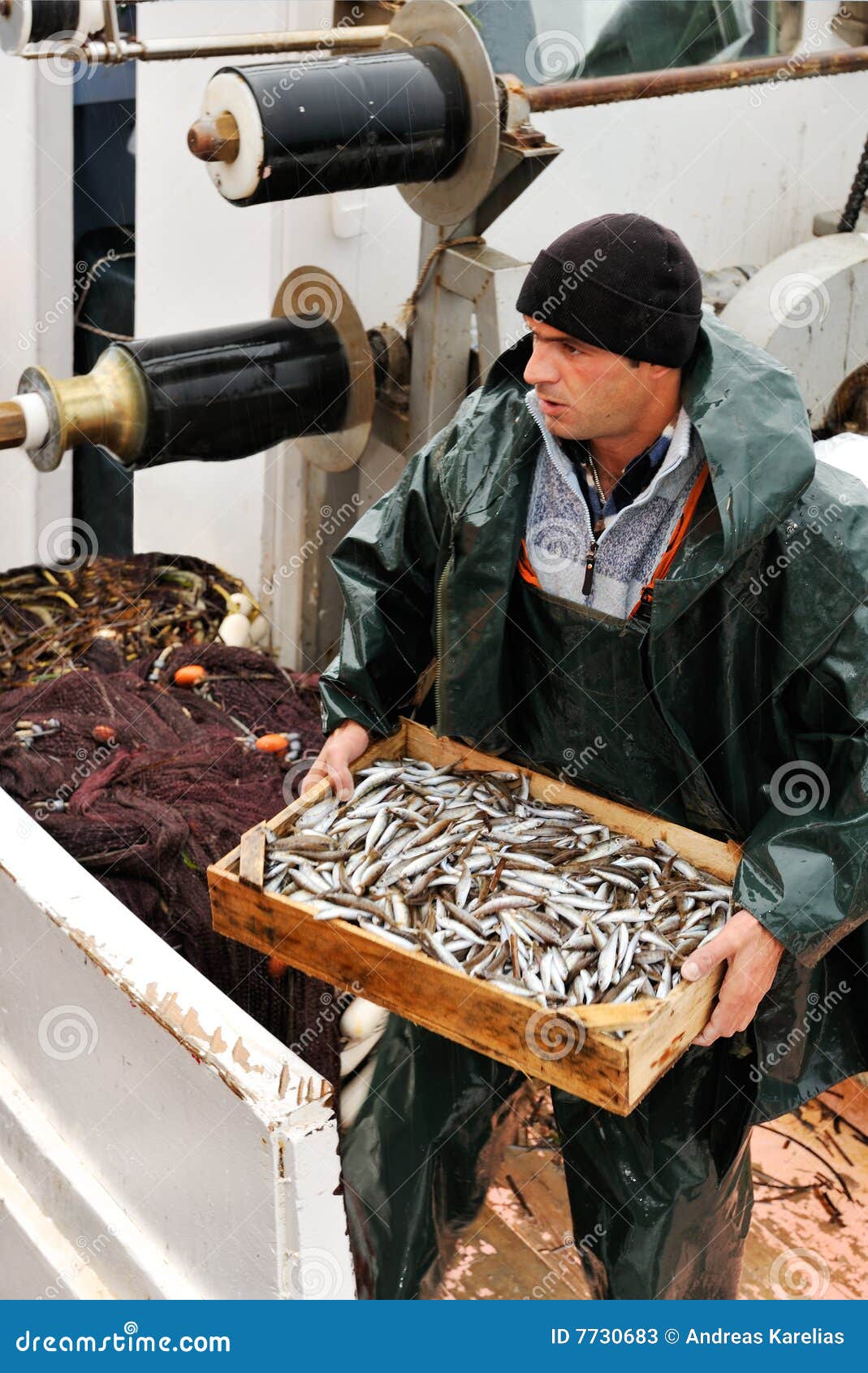 Fisherman Carrying Box with Fish Stock Image - Image of fish, gear: 7730683