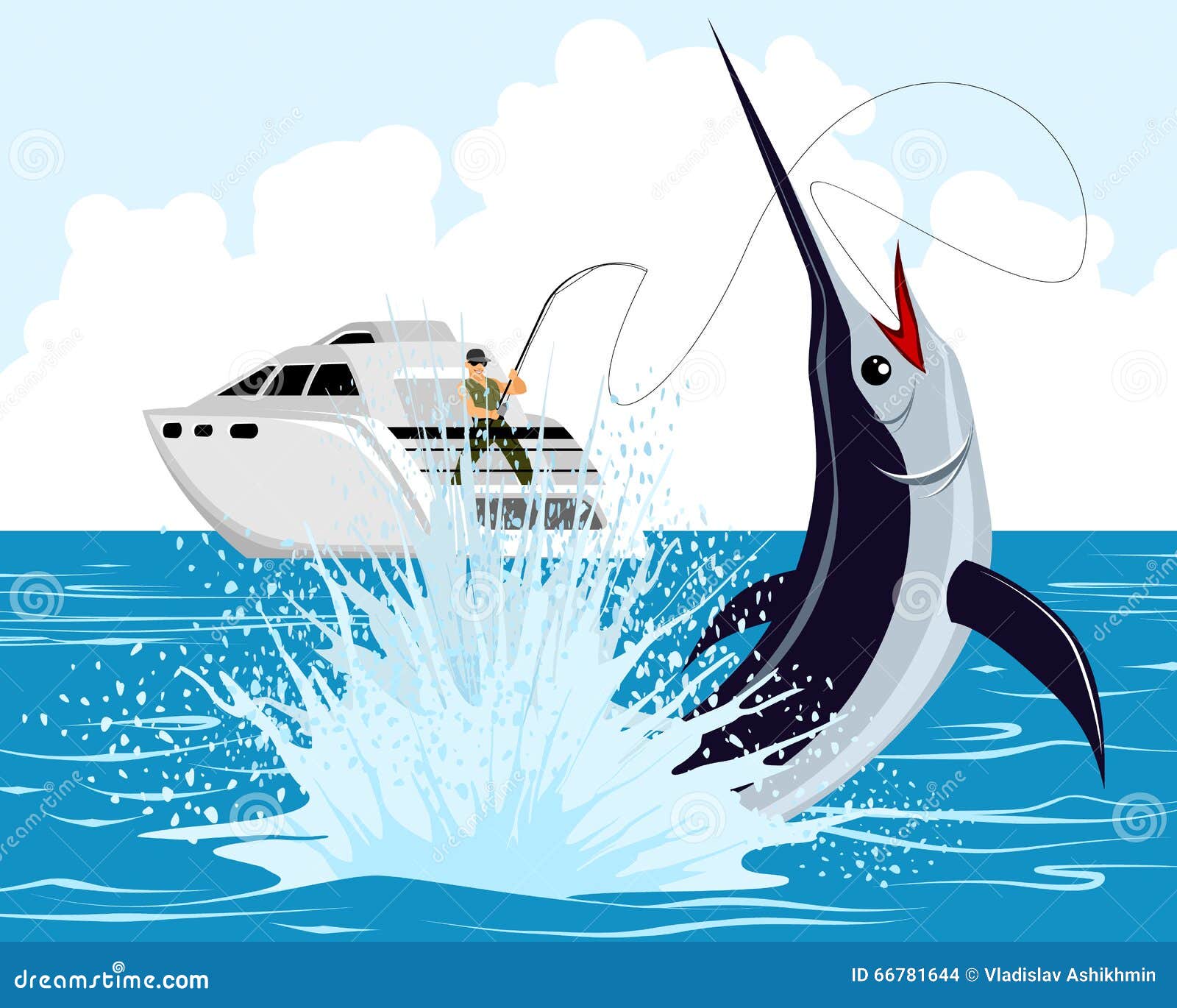 Fisherman catches marlin stock vector. Illustration of fish - 66781644