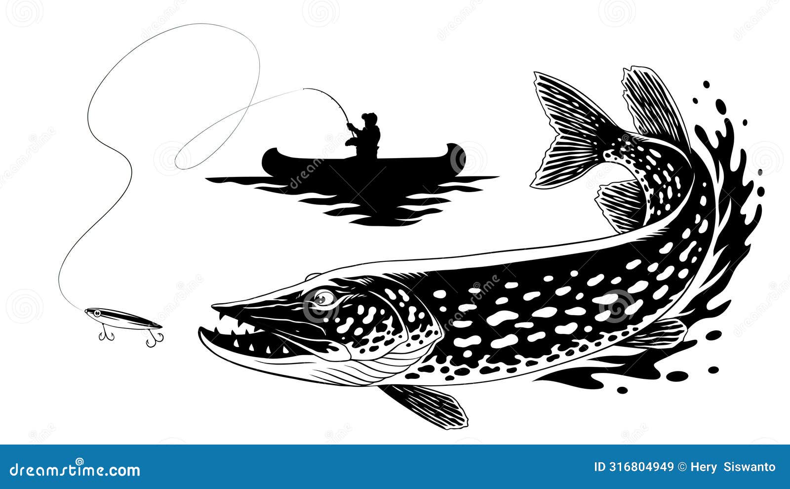 Pike Fish Icons. Design Elements For Fishing Club Or Team. Cartoon ...