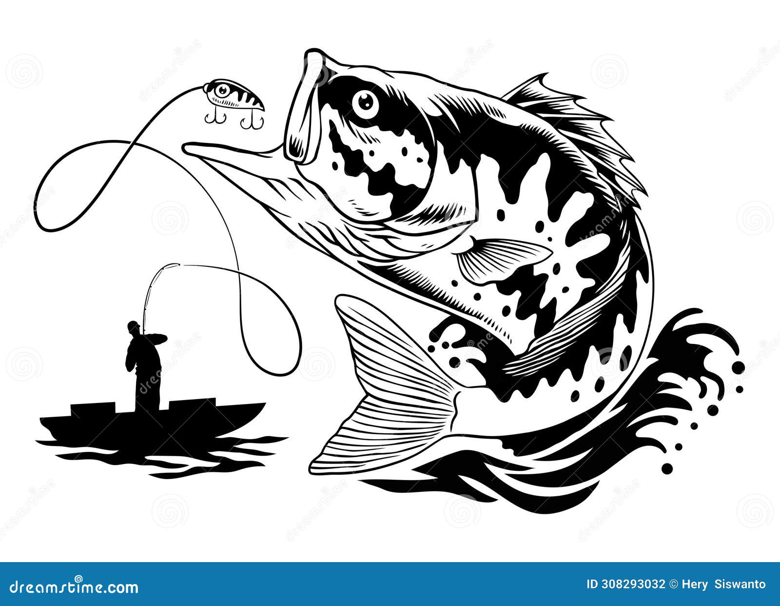 Fisherman Catching Largemouth Bass Fish Stock Vector - Illustration of ...