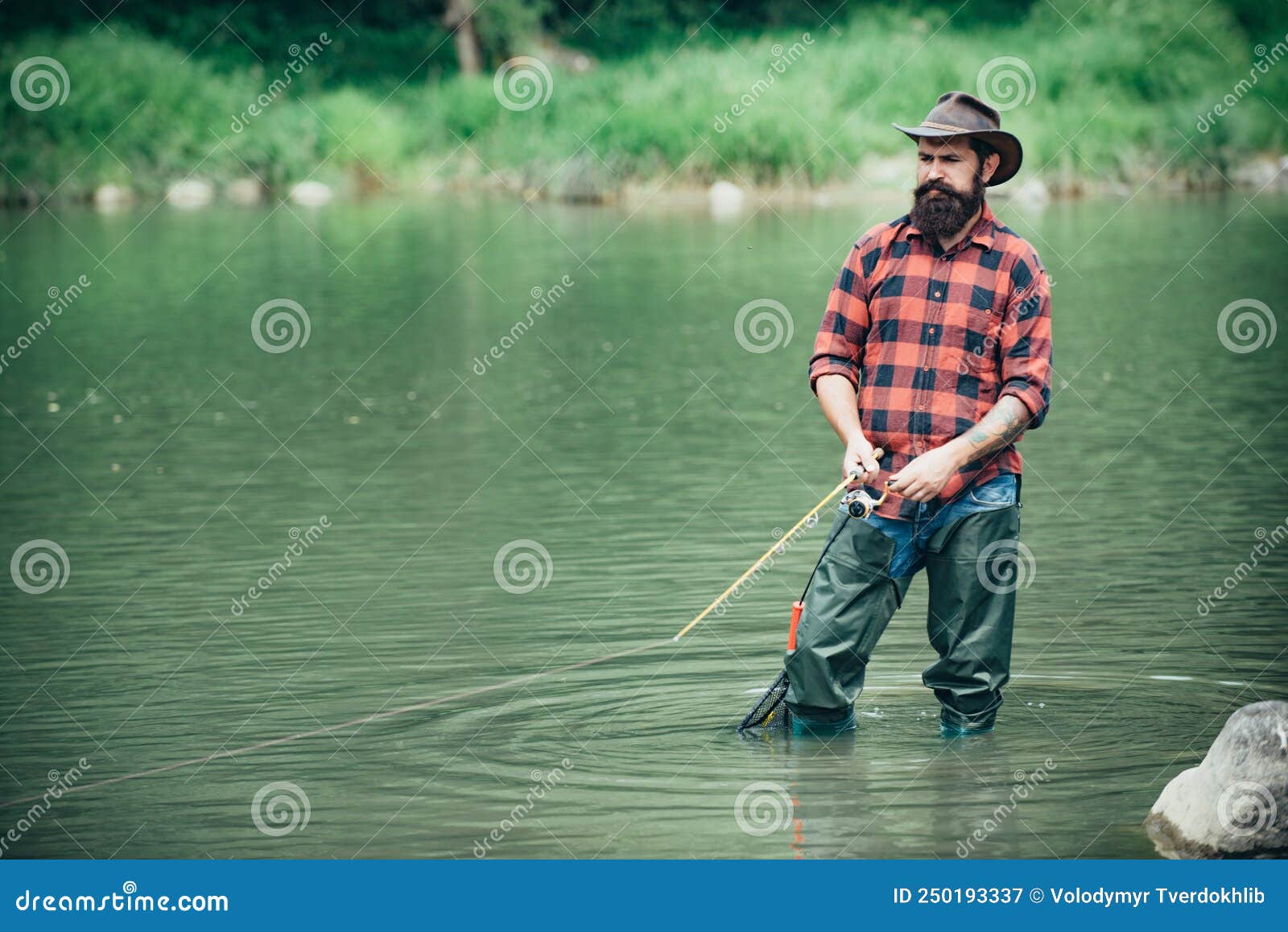 Fisherman Caught a Fish. Man Fishing on River. Stock Image - Image of ...