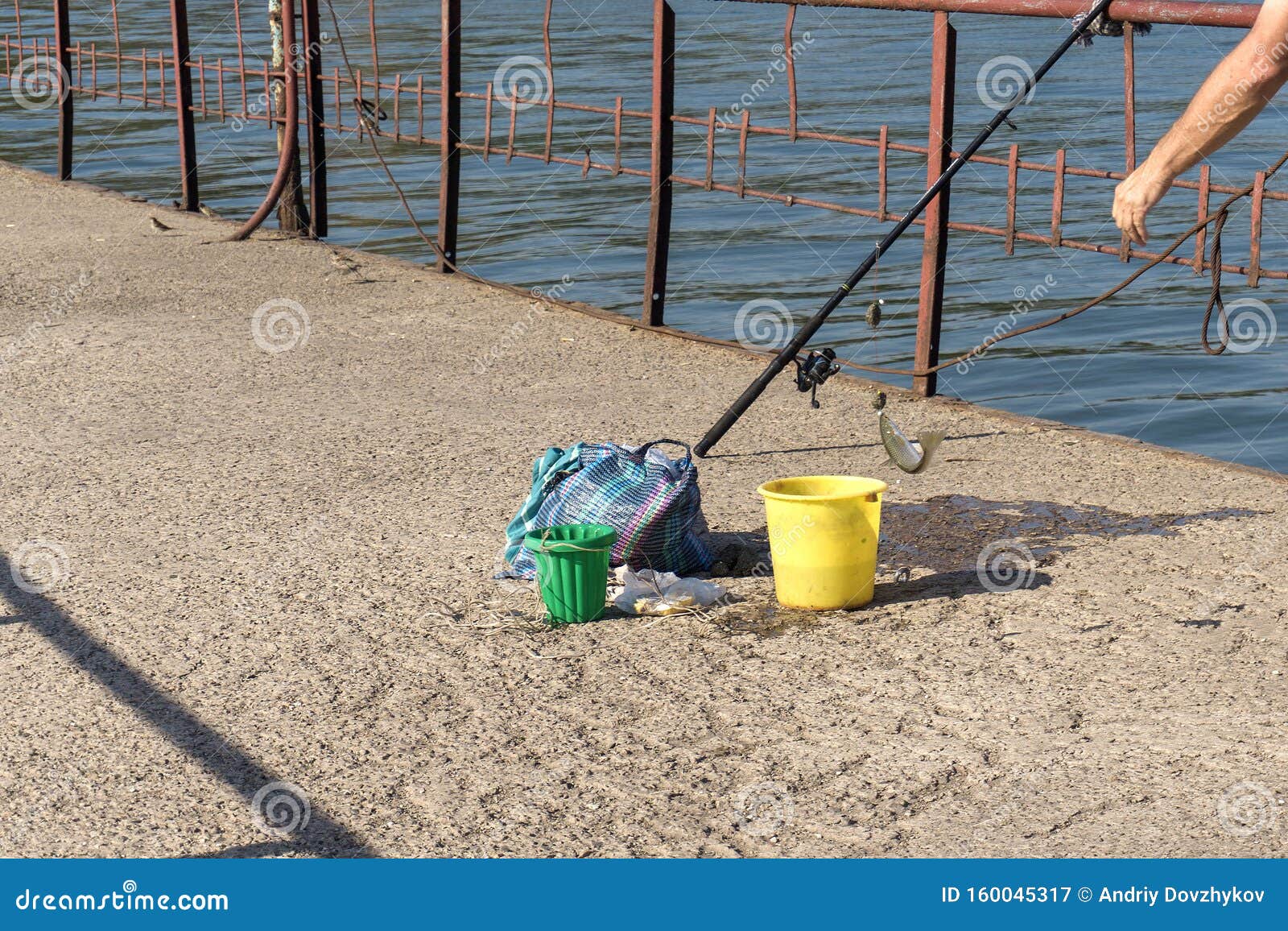 The Fisherman Caught the Fish and Removes it from the Hook Stock Image ...
