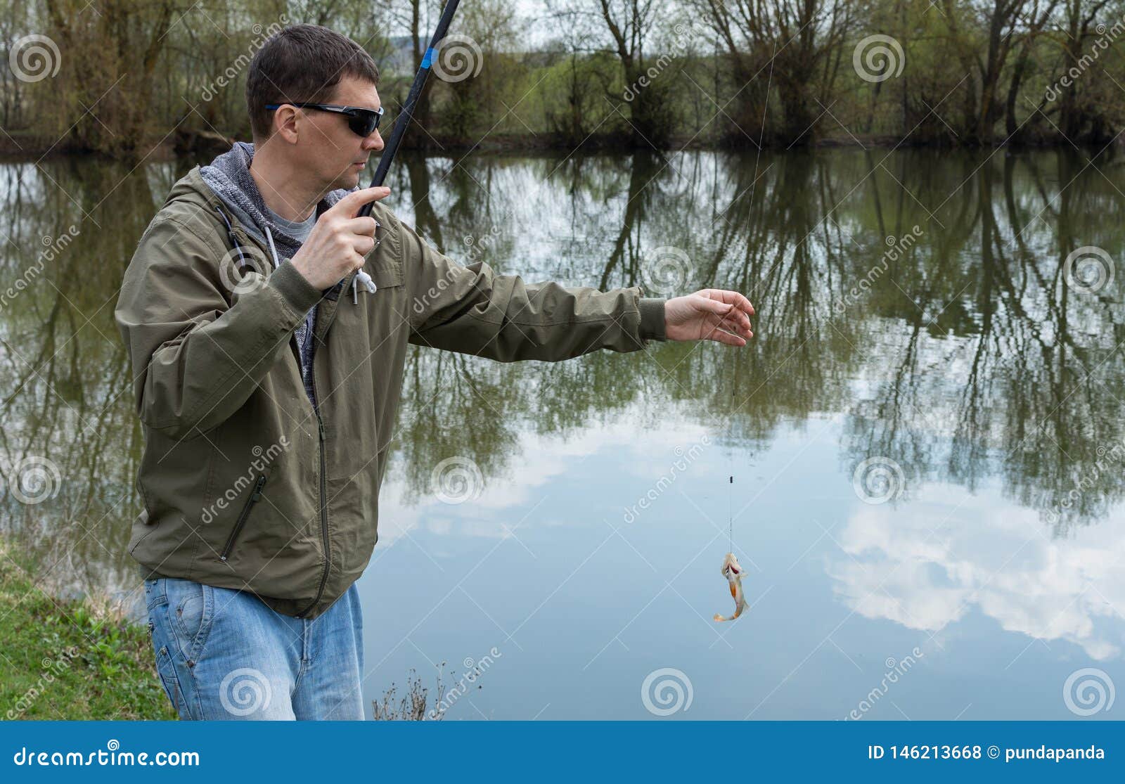 Fisherman Caught a Perch on a Worm Stock Photo - Image of season ...