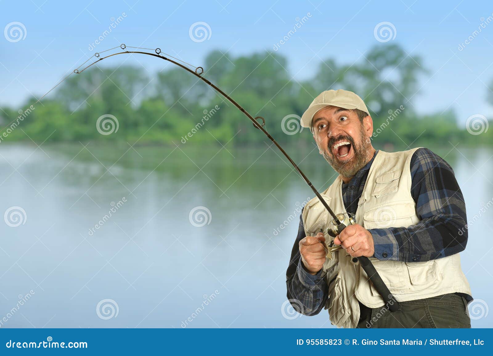 Fisherman Expressing Joy after Catching Fish Stock Image - Image of ...