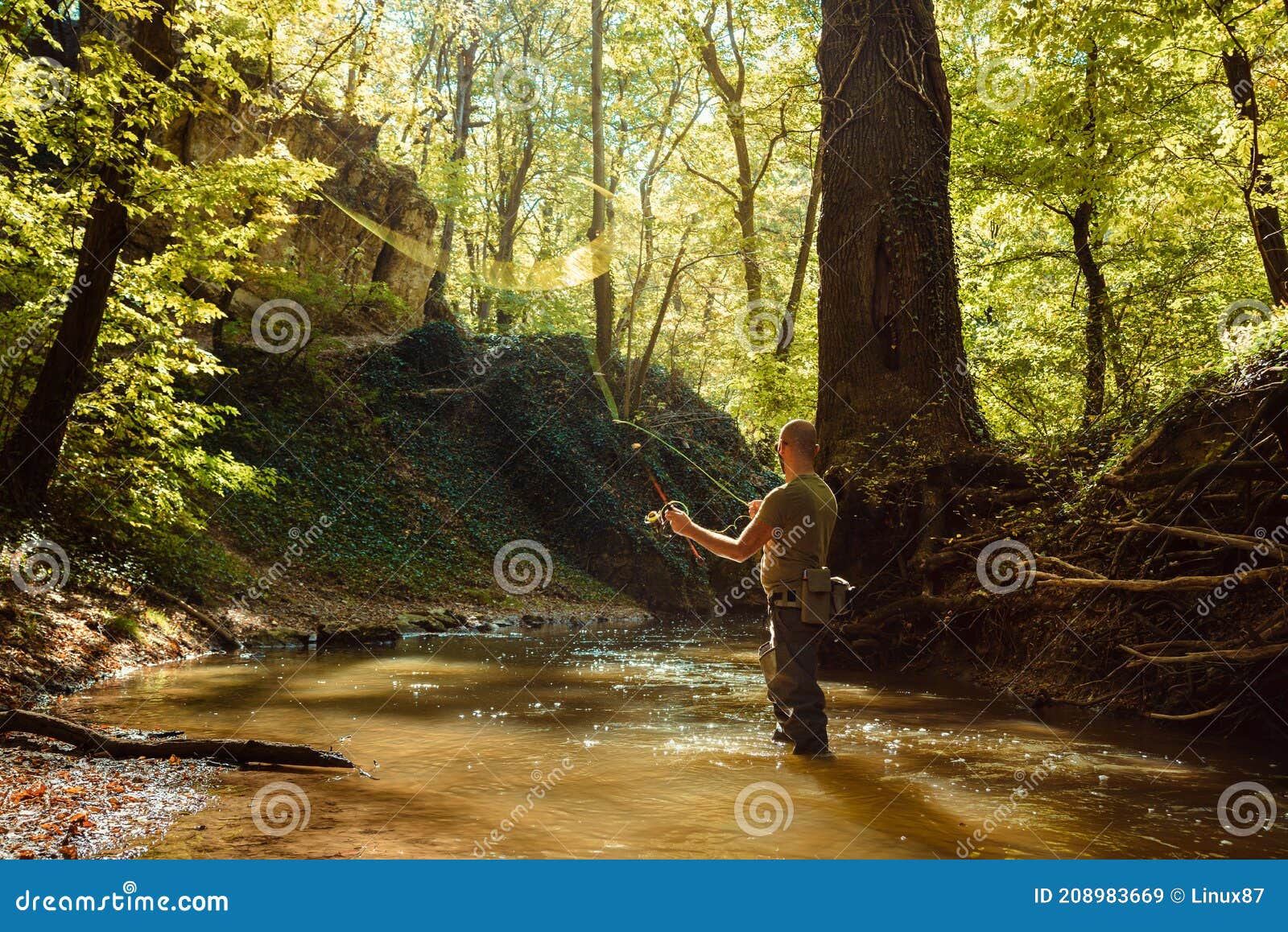 A Fisherman Fishing with Fly Fishing Stock Image - Image of activity ...