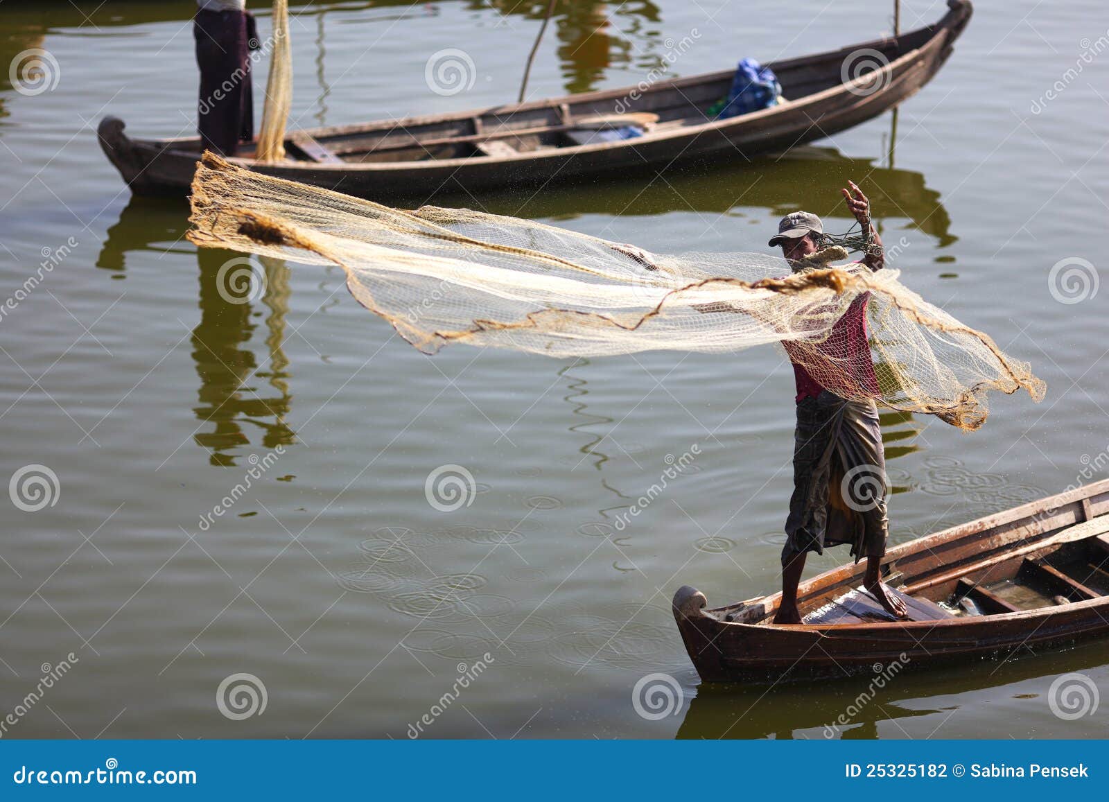Fisherman Fishing with Nets in Myanmar Editorial Photography - Image of ...