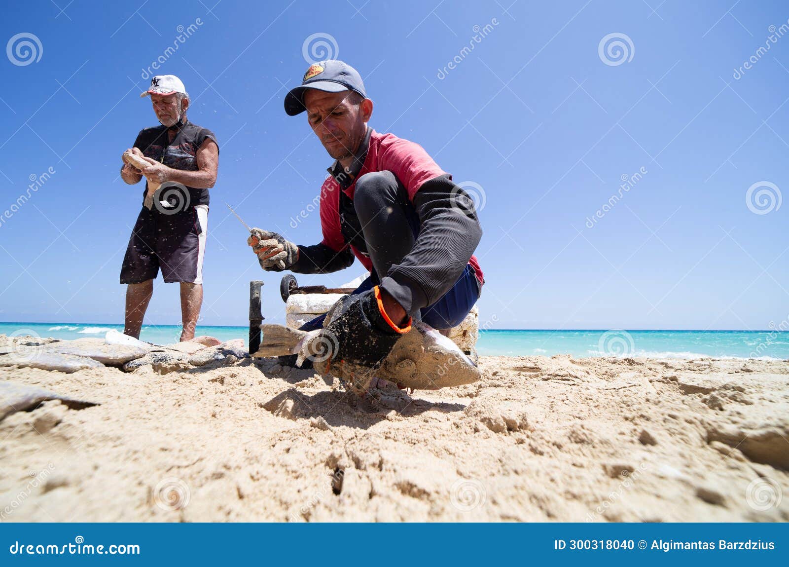 A Fisherman Guts a Freshly Caught Fish on a Cuban Beach 04 28 2022 ...