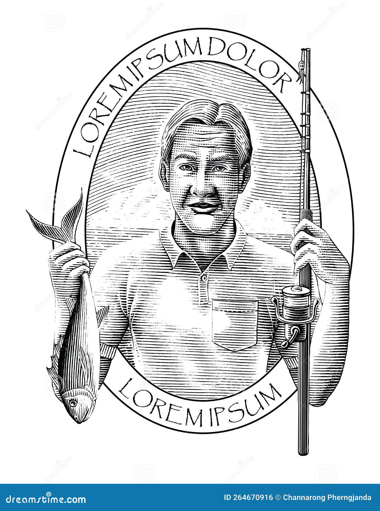 Fisherman Hand Drawing Engraving Style Clip Art Stock Vector ...