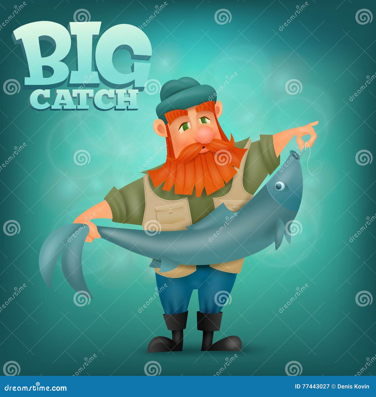 Fisherman with Haul. Big Catch Concept Card Stock Illustration ...