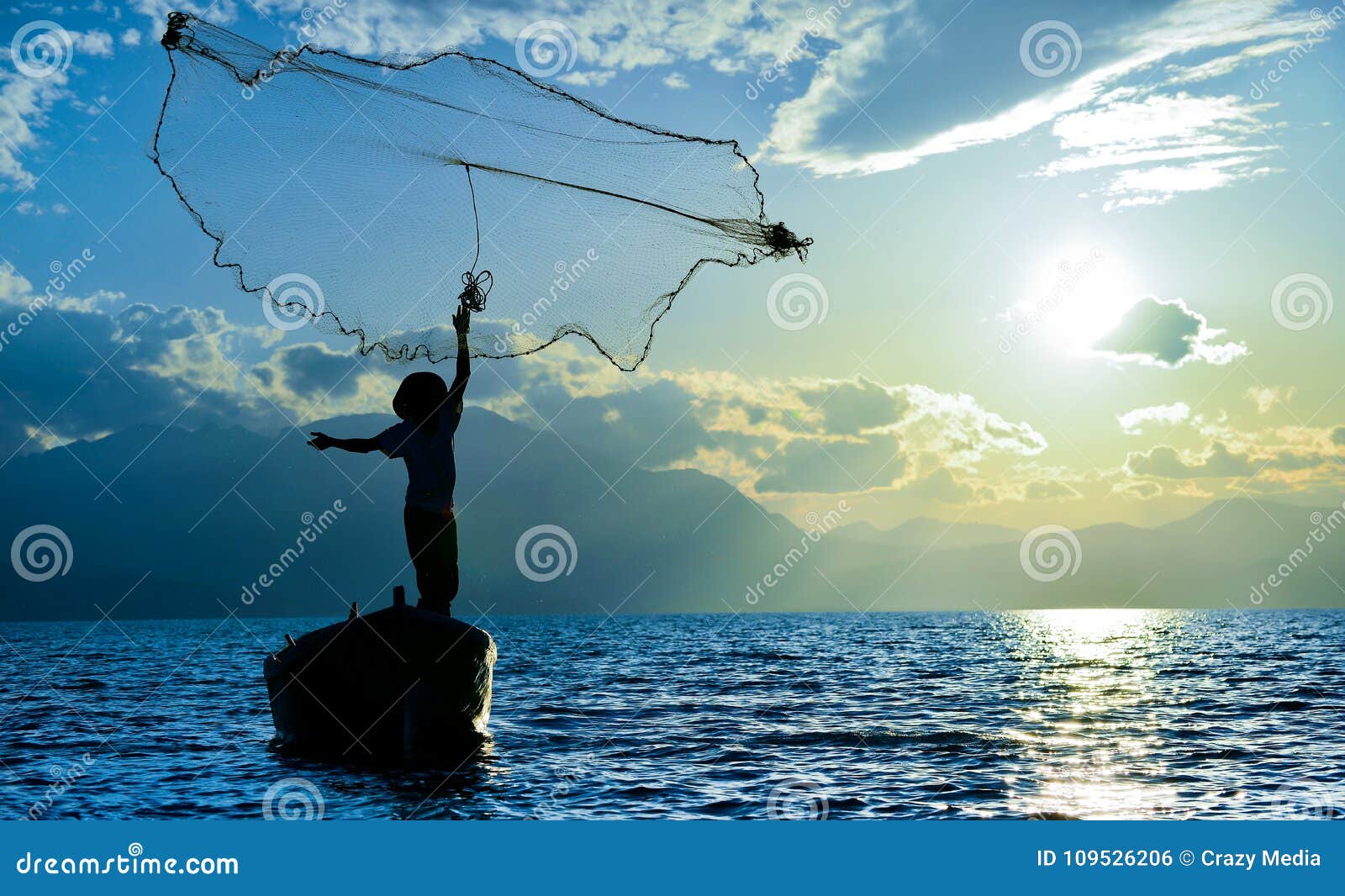 Fisherman casting net stock photo. Image of person, shining - 109526206