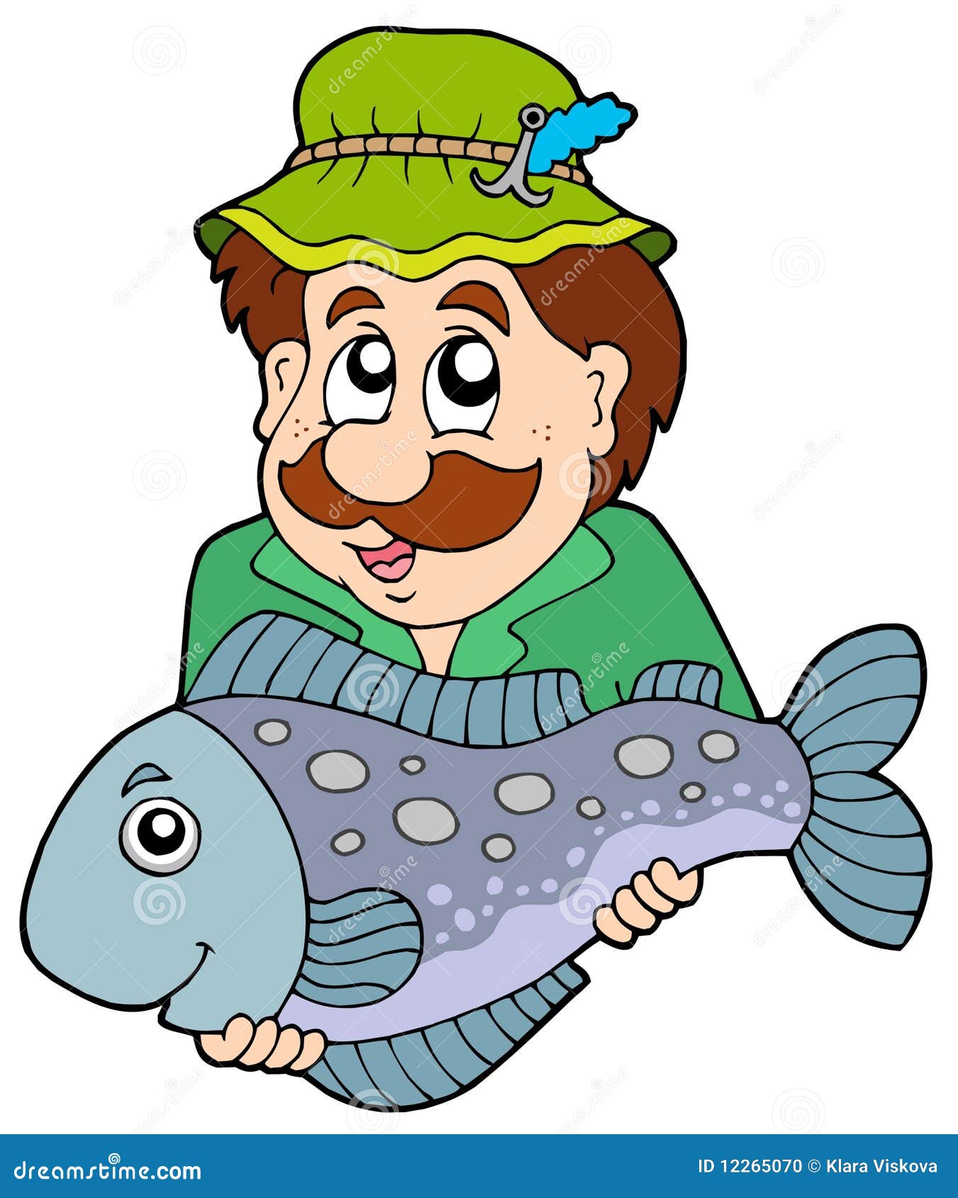Fisherman Holding Rod With Small Fish, Big Angry Fish Threatening Him ...