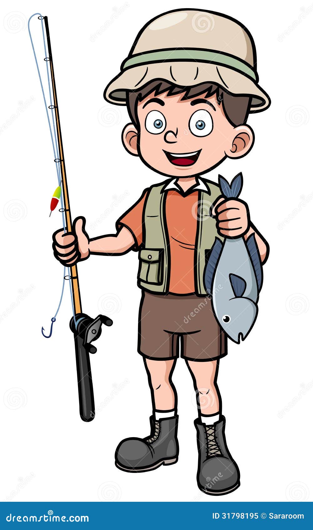 Fisherman holding fish stock vector. Illustration of pursuit - 31798195