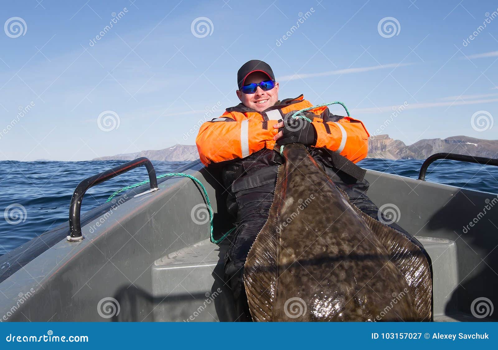 Fisherman Holding the Tail of a Huge Fish. Horizontal Frame Stock Image ...